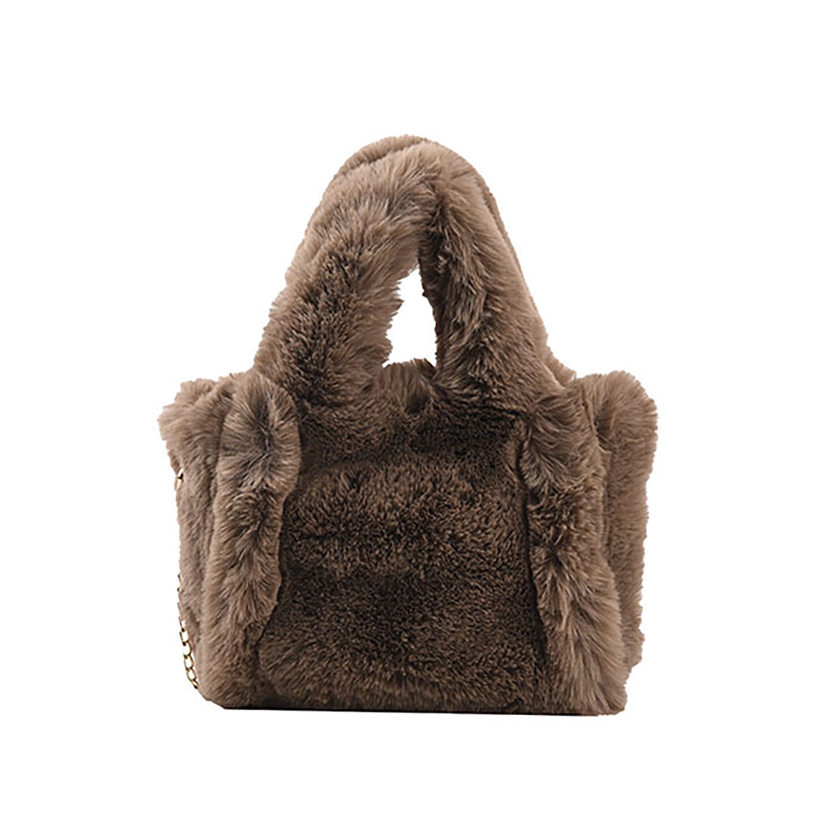 Plush Tote Bag for Women Winter Fuzzy Pluffy Small Top Handle Shoulder ...