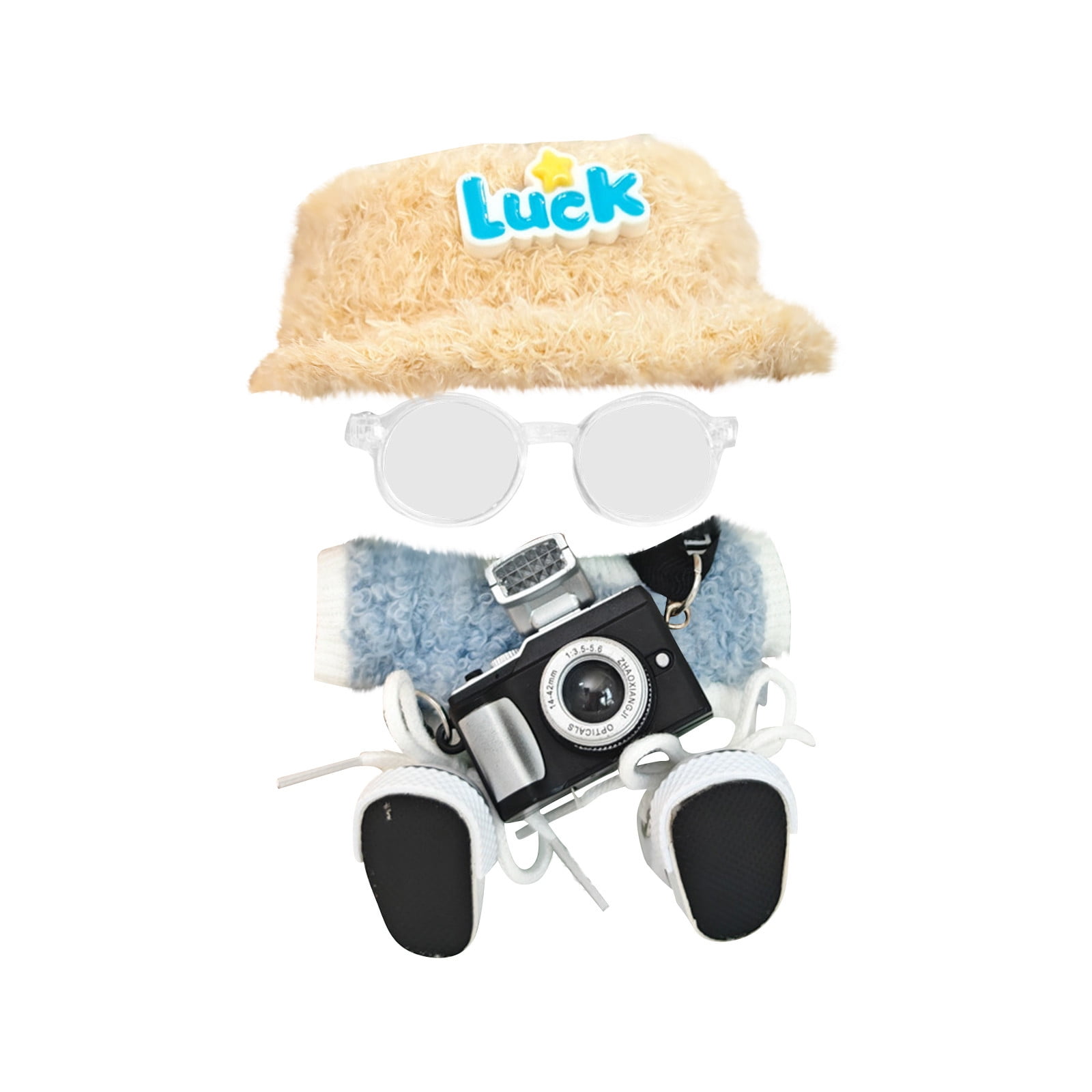 Plush Toy Camera with Accessories Set Fuzzy Hat, Sunglasses, and Shoes ...