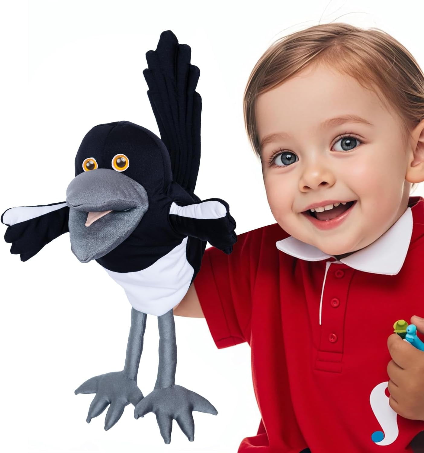 Plush Toy – Maggie Magpie Hand Puppet for Kids 1+, Soft Bird Puppet for ...