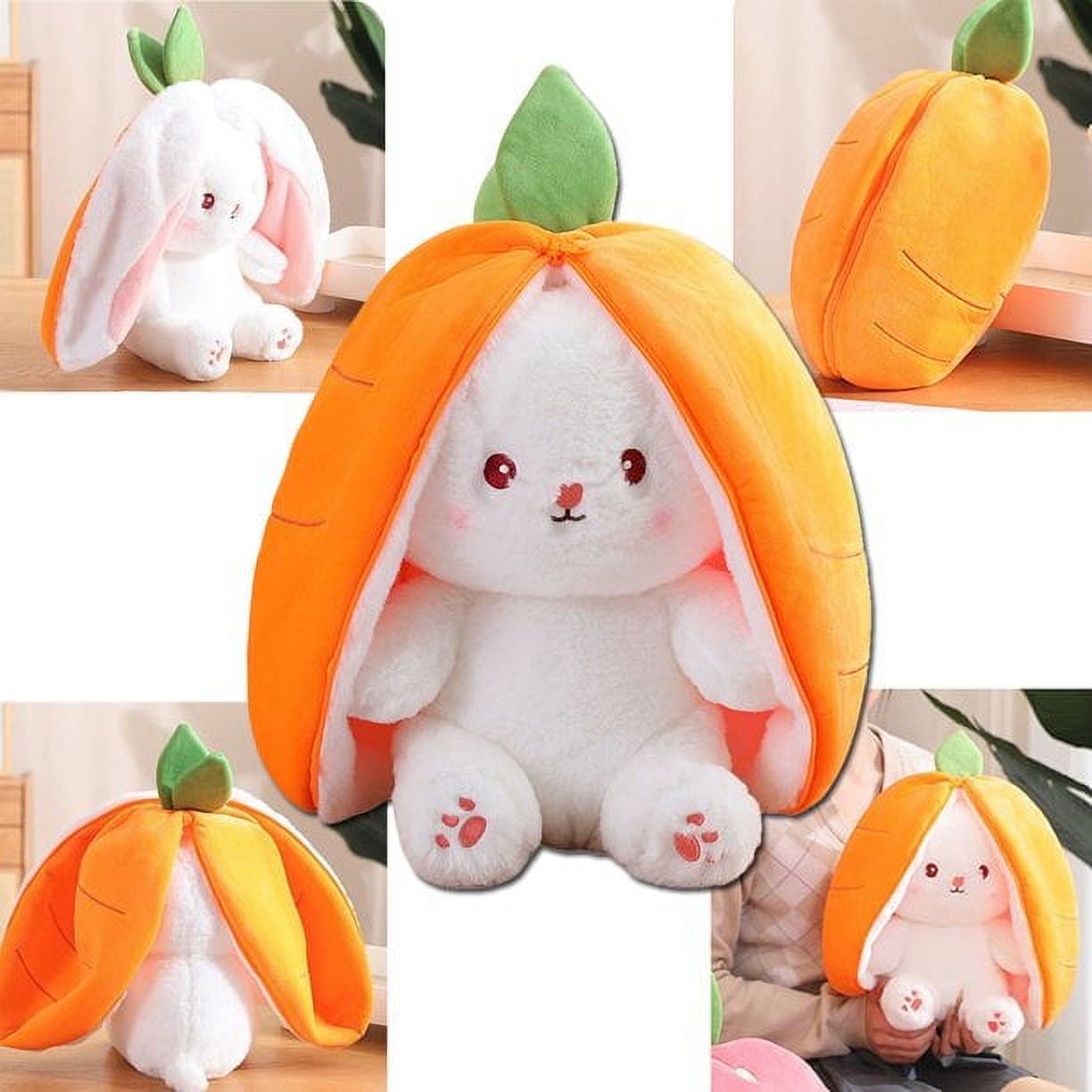 Plush Toy Pillow, Reversible Carrot Strawberry Bunny Plush with Zipper ...