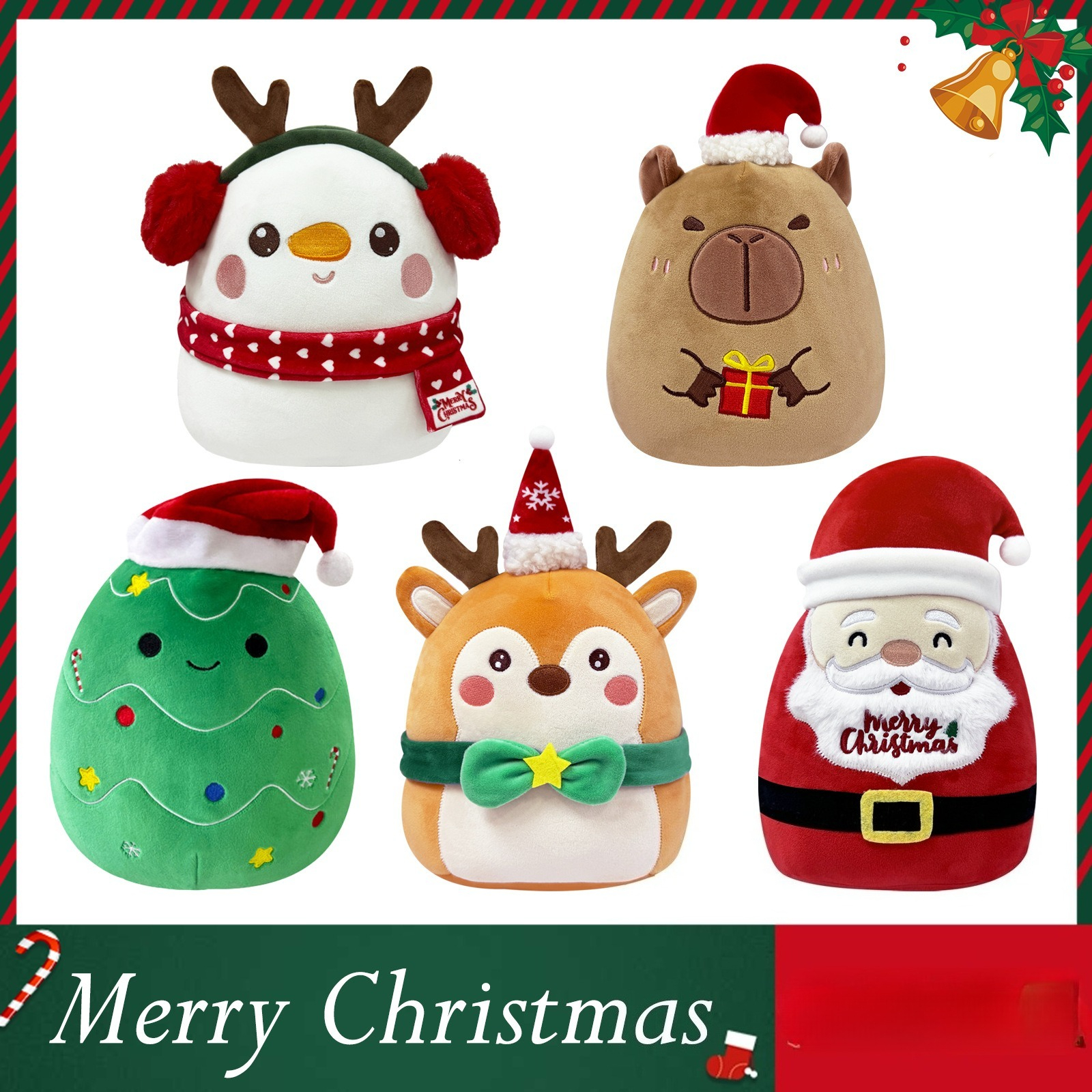 Plush Toy Santa Claus Snowman Pillow 10-inch Reindeer Figurine Capybara ...