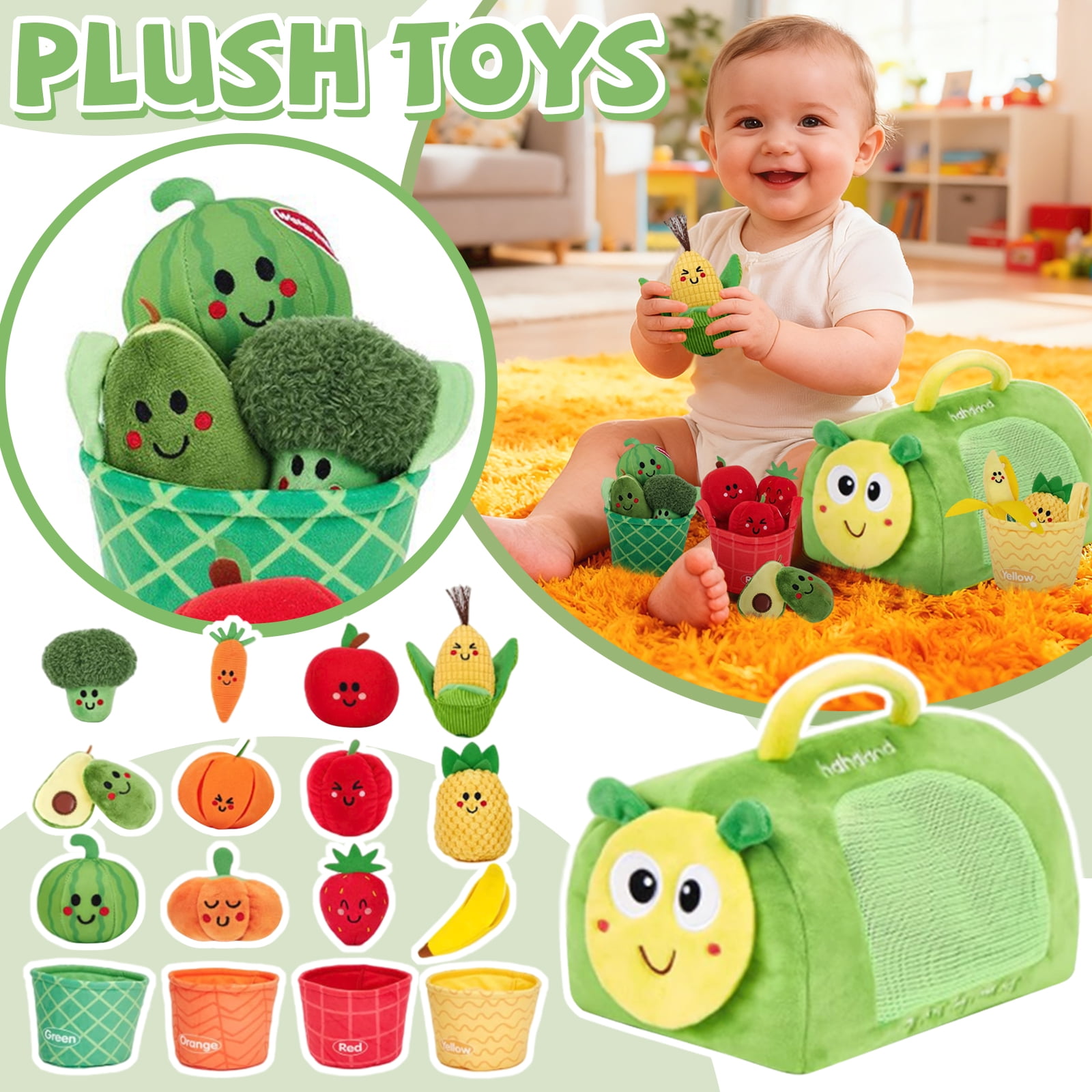 Plush Toy Set, Fruit And Vegetable Sorting Identification, 17-Piece ...