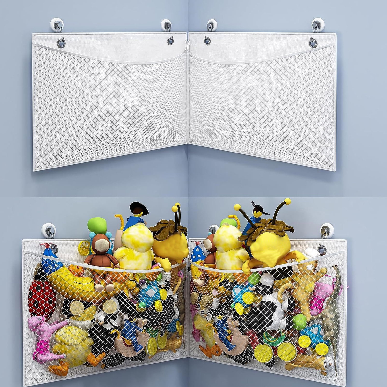 Plush Toys Storage Bag with 2 Mesh Pockets Hooks Heavy Duty Strong Load ...