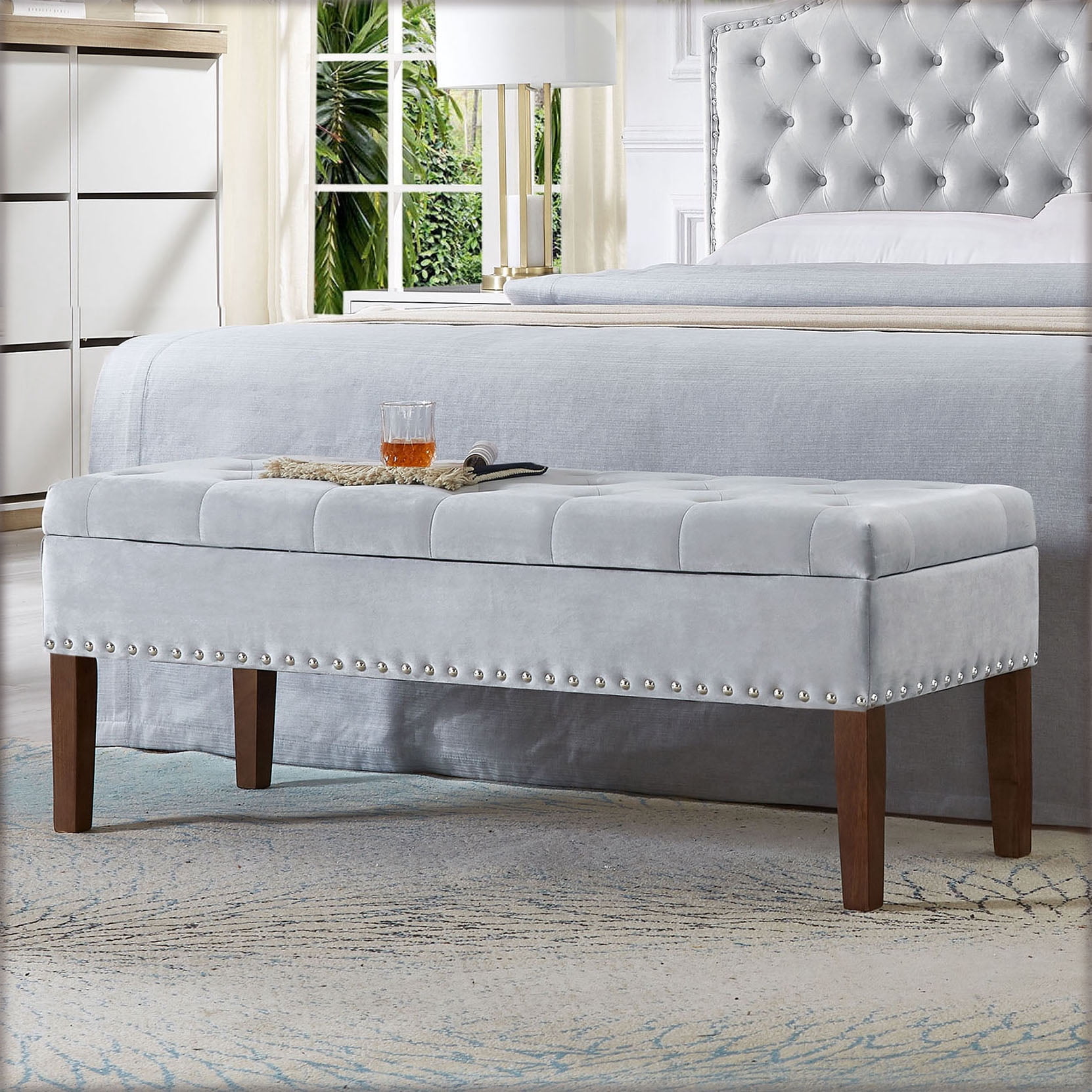Plush Tufted Storage Bench Velvet with Wood Frame, 48 " Stylish Seating ...