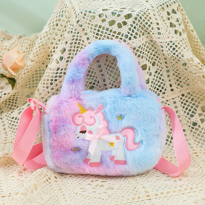 Plush Unicorn Tote Bag Plush Crossbody School Handbags Rainbow Fluffy ...