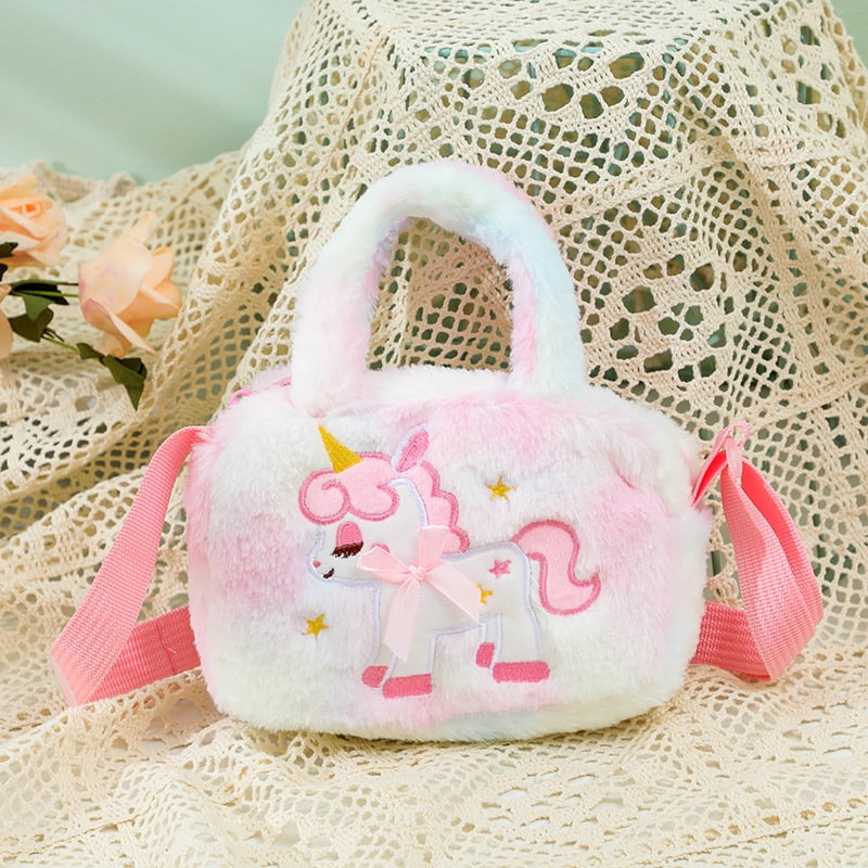 Plush Unicorn Tote Bag Plush Crossbody School Handbags Rainbow Fluffy ...