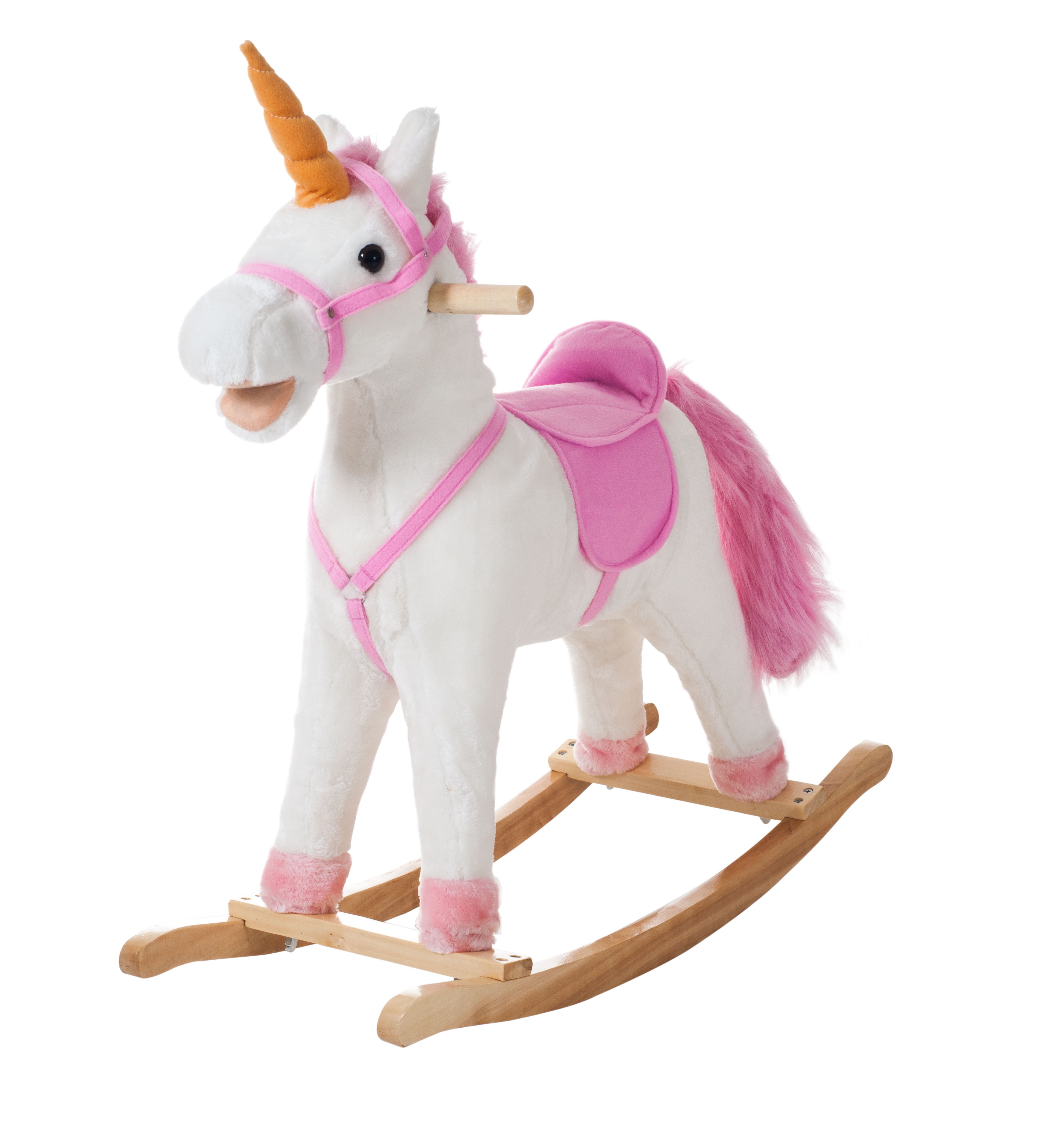 Happy Trails Kids Plush Unicorn Rocking Horse Toy, Sturdy Wooden Base ...