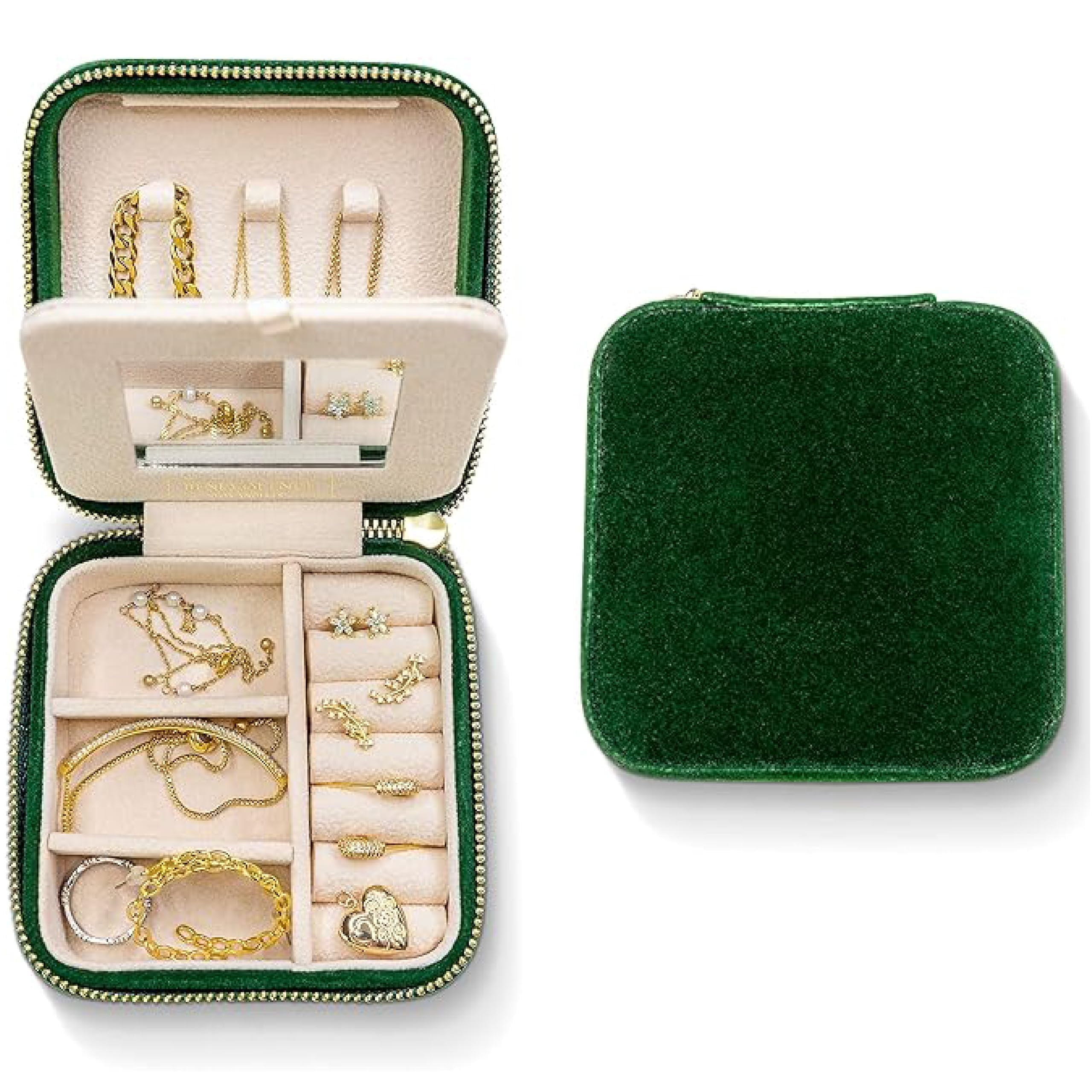 Plush Velvet Jewelry Box | Travel Jewelry Case Organizer with Mirror ...