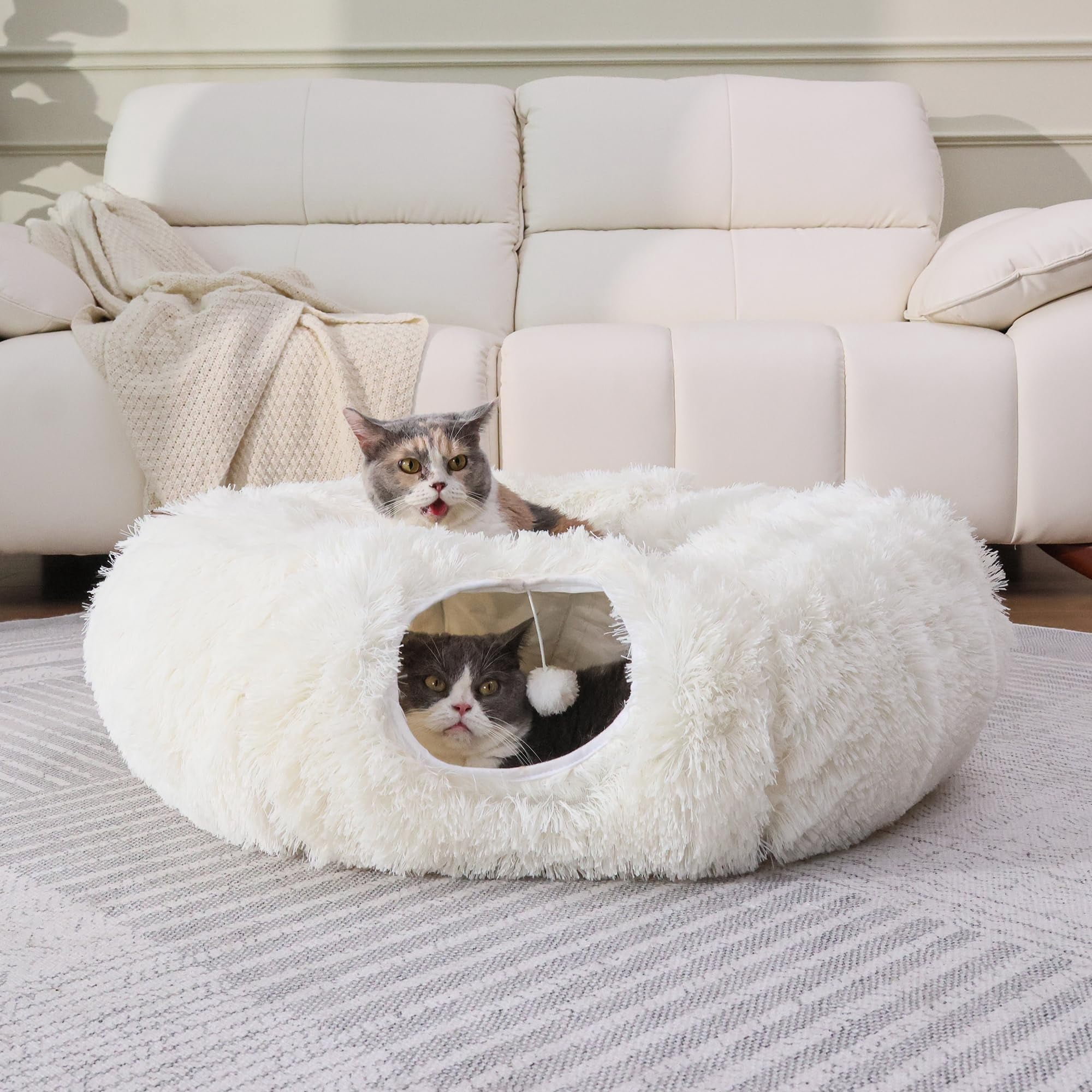 Plush cat tunnel bed, indoor cat with upholstered, multi-shaped play ...