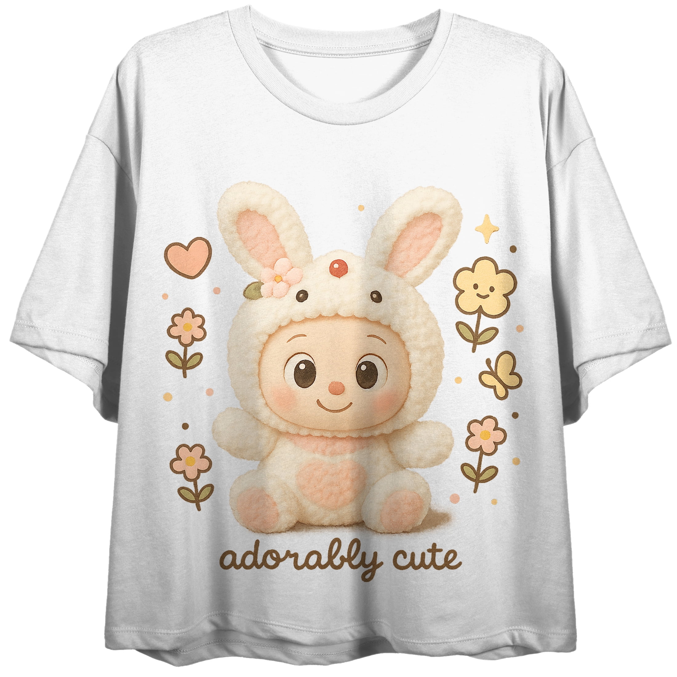 Plush toy, Flowers for side elements, "Adorably cute" on White Adult ...
