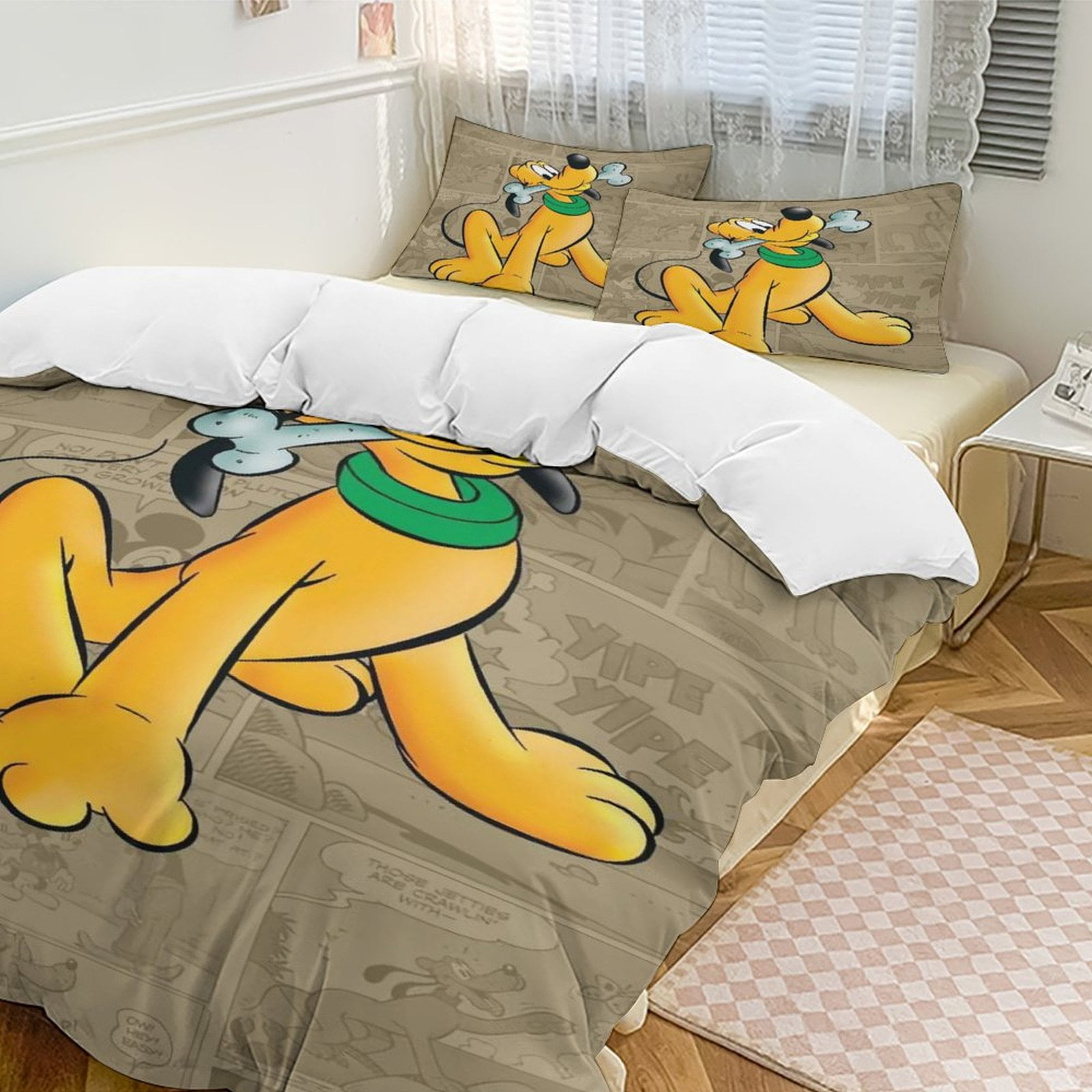 Pluto Cartoon Home Bed 3-piece Set, Polyester Wash Student Dormitory ...
