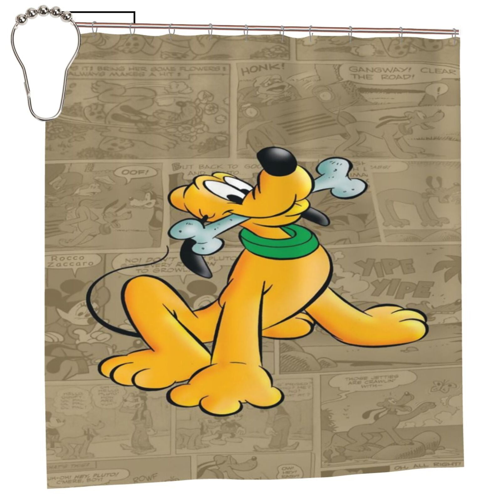 Pluto Cartoon Shower Curtain 72" X 72" Anime Bathroom Decor With 12 ...