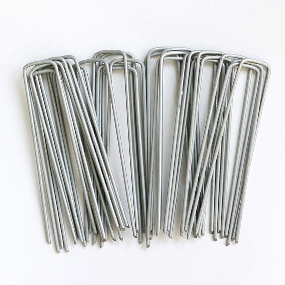 Plutput 50pcs Garden Stakes 6 inch U-Shaped Galvanized Heavy-Duty ...