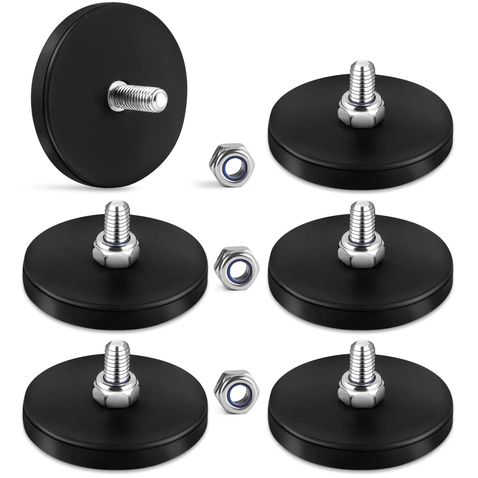 Plutput 6pcs Rubber Coated Magnets with M6 Threaded Studs, Strong ...
