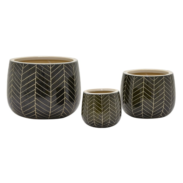 Plutus Brands Planter Set Of Three in Black Porcelain - Walmart ...