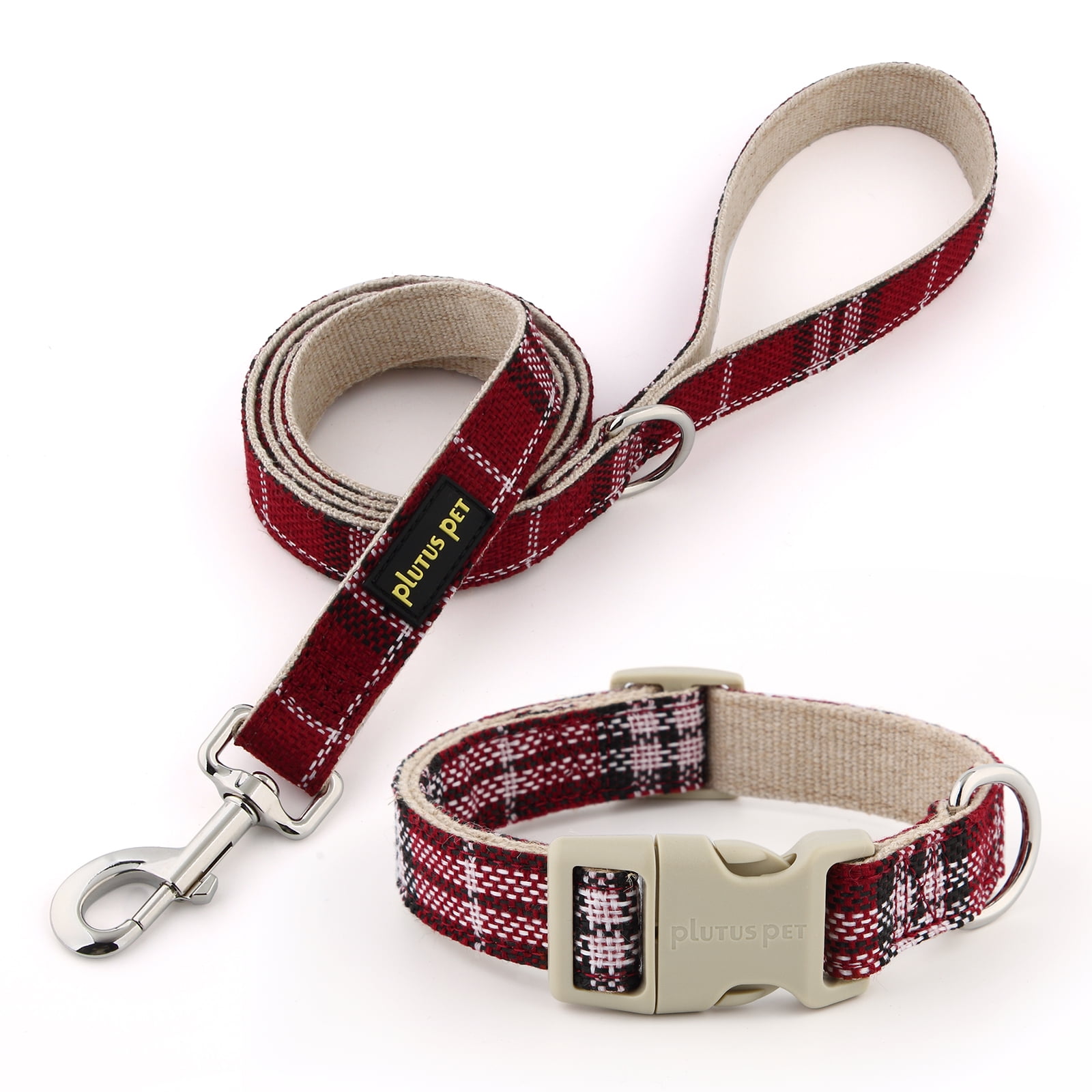 Plutus Pet Cotton Hemp Dog Collar and Leash Set, Adjustable Collar for Small, Medium, and Large ...