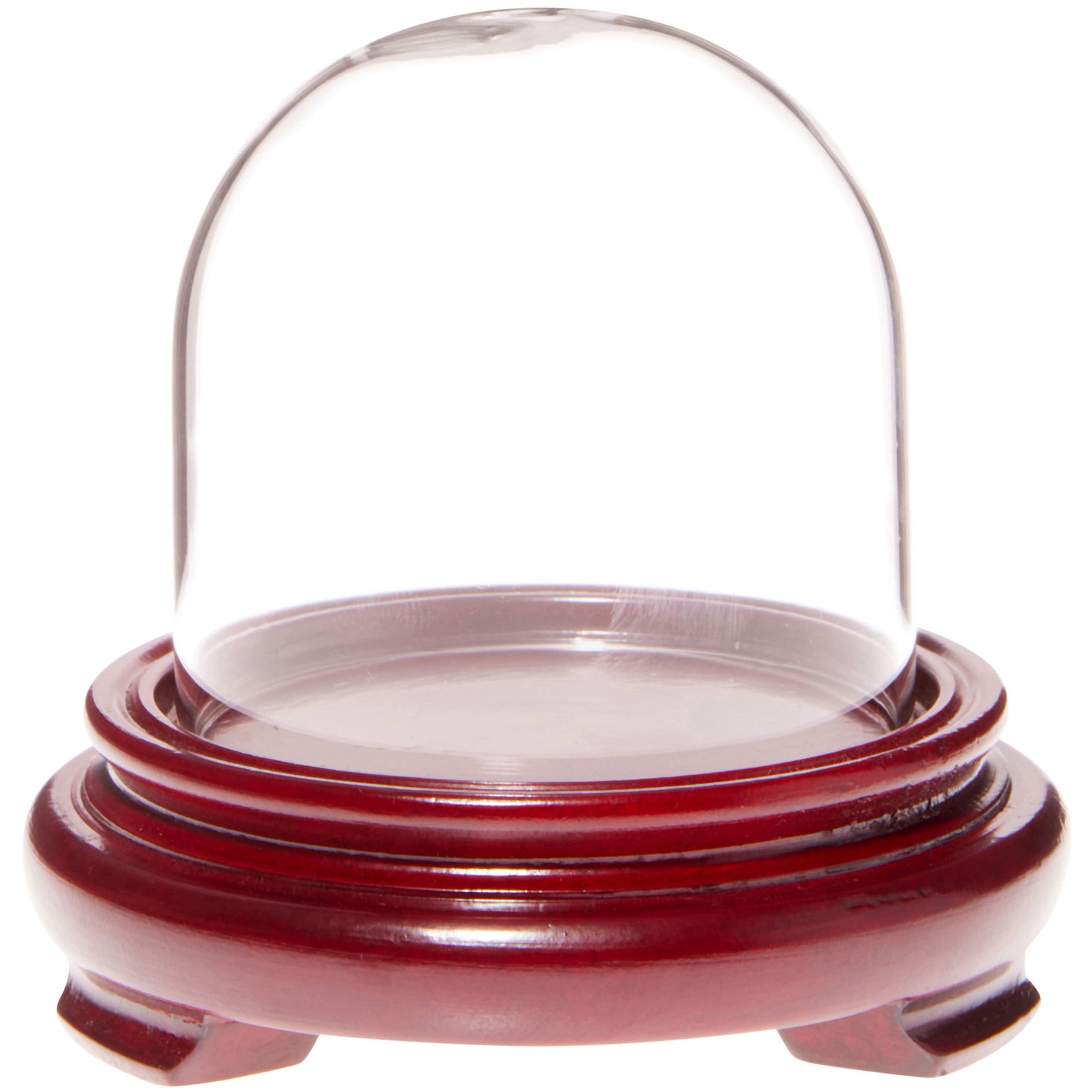 Plymor 2.5" x 2.5" Glass Display Dome Cloche (Red Wood Veneer Footed ...