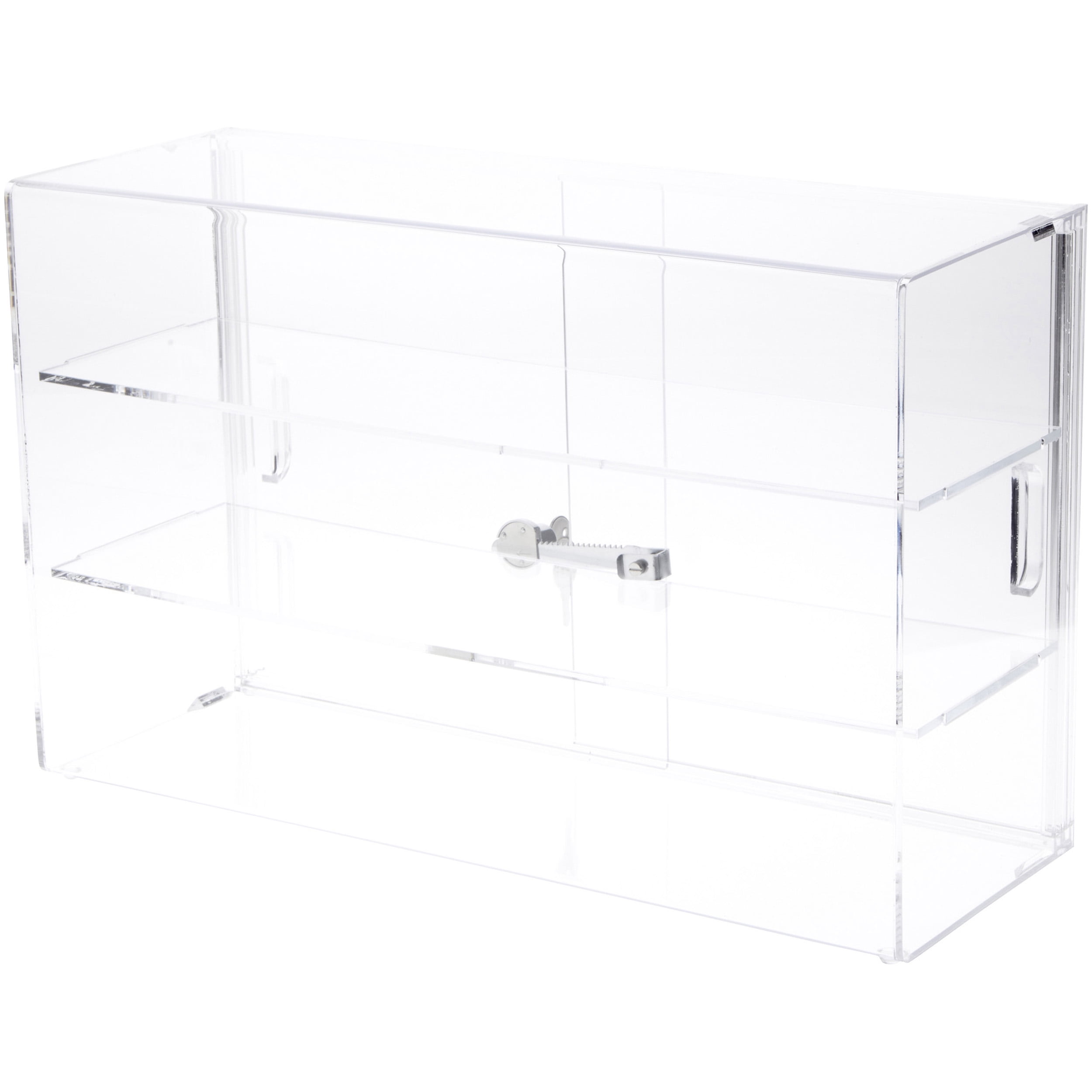 Plymor Clear Acrylic Locking Display Case with Sliding Back, 2 Shelves ...