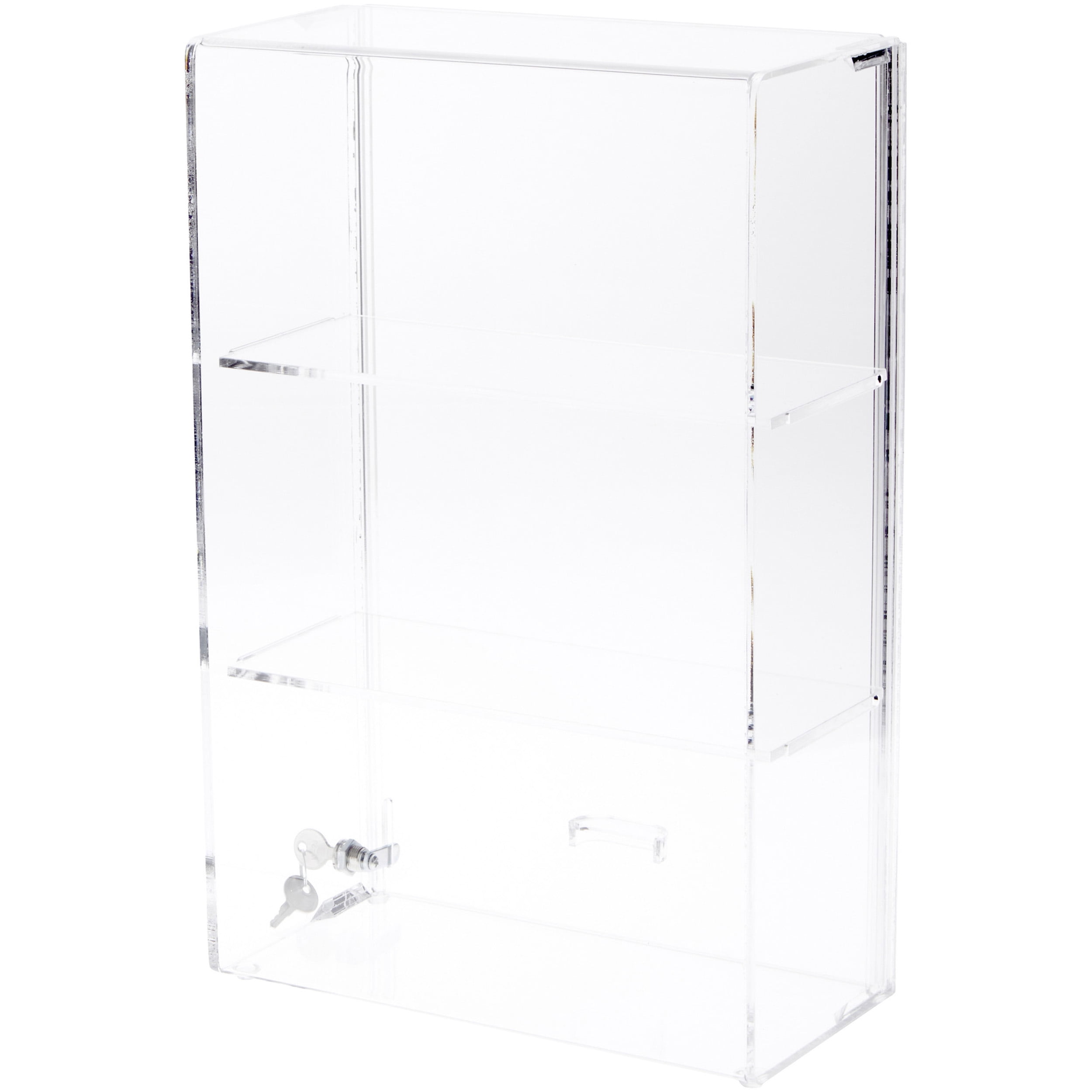 Plymor Clear Acrylic Locking Display Case with Sliding Back, 2 Shelves ...