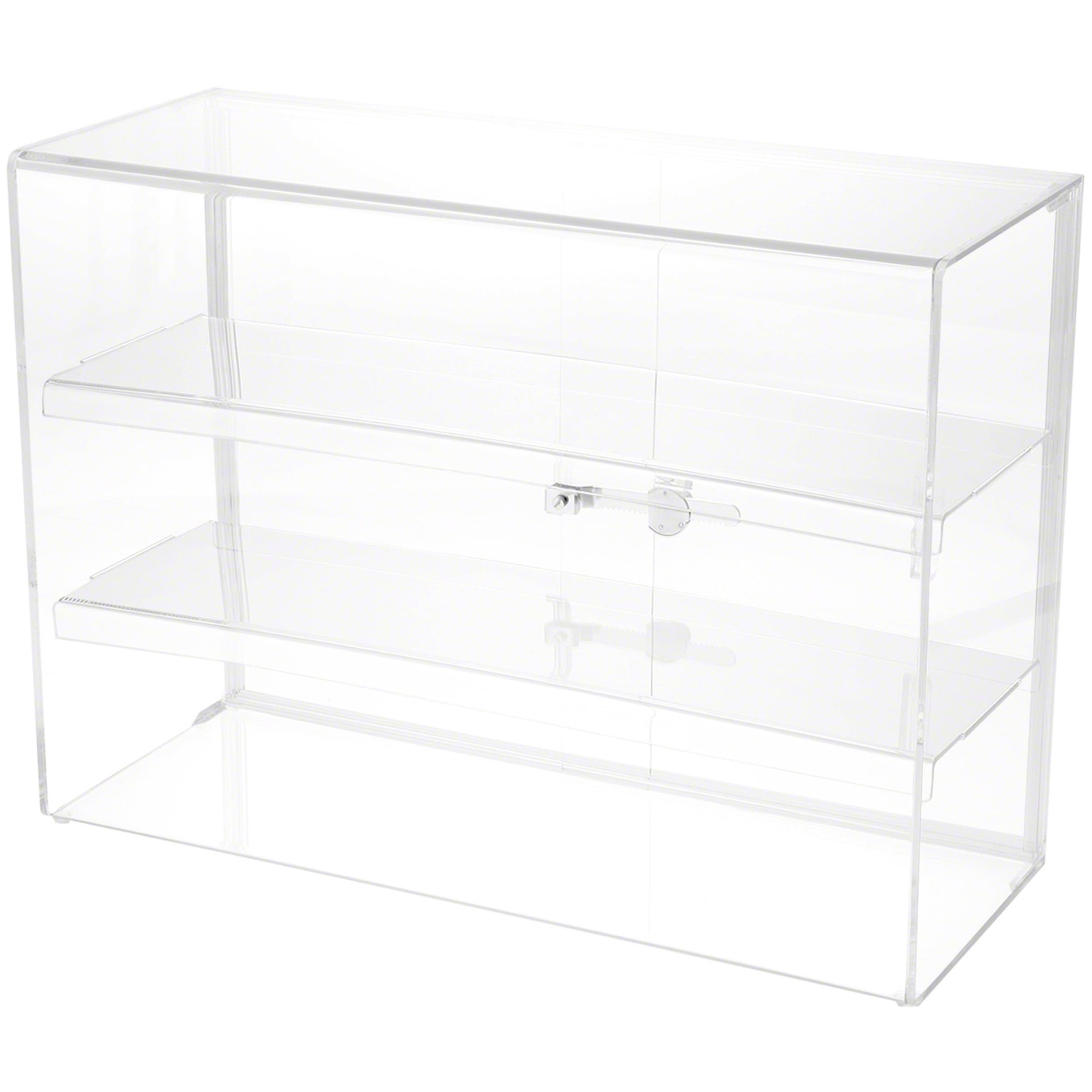 Plymor Clear Acrylic Locking Display Case with Sliding Back, 2 Shelves ...