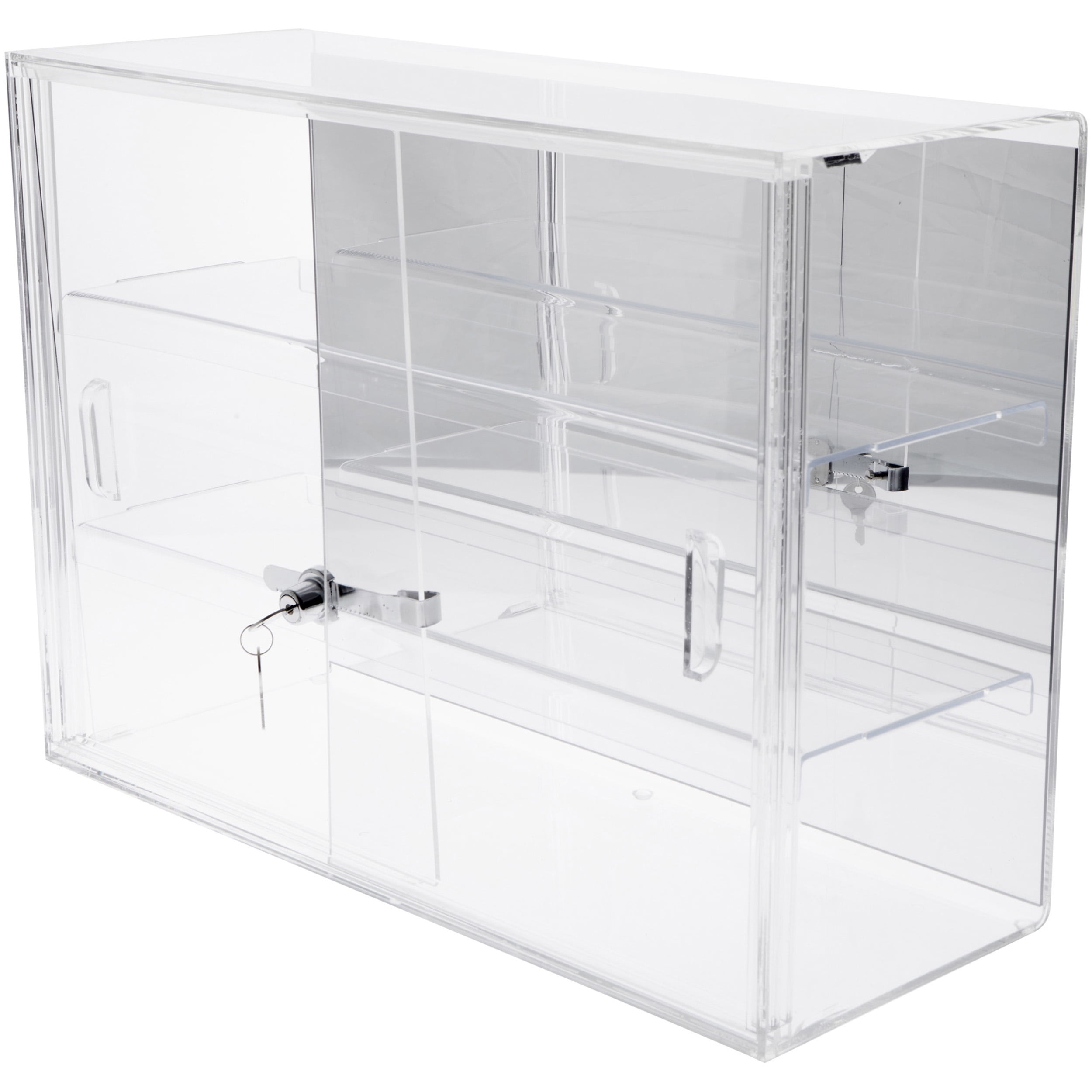 Plymor Clear Acrylic Locking Display Case with Sliding Back, 2 Shelves ...