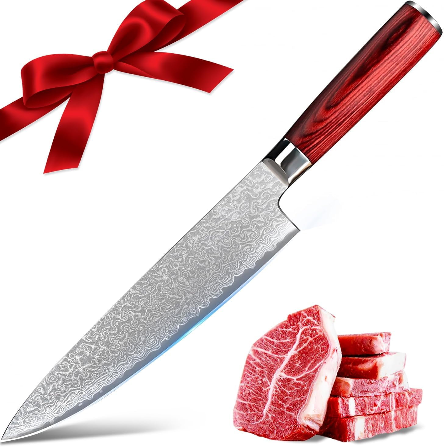 Plys Chef Knife 8 Inch, Damascus Kitchen Knife, Professional Japanese ...