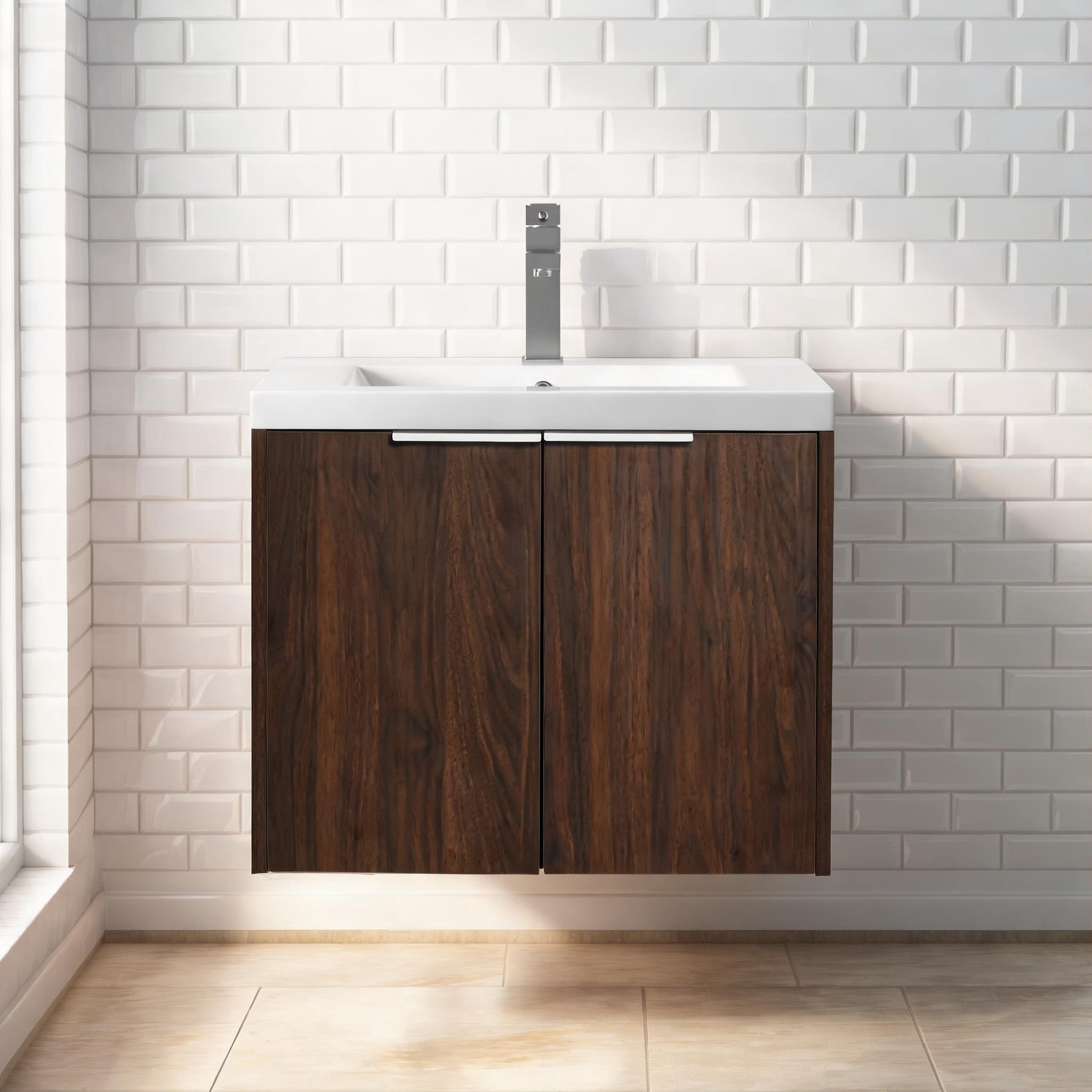 Plywood Floating Bathroom Vanity with Soft Close Doors, 24 Inch Warm ...