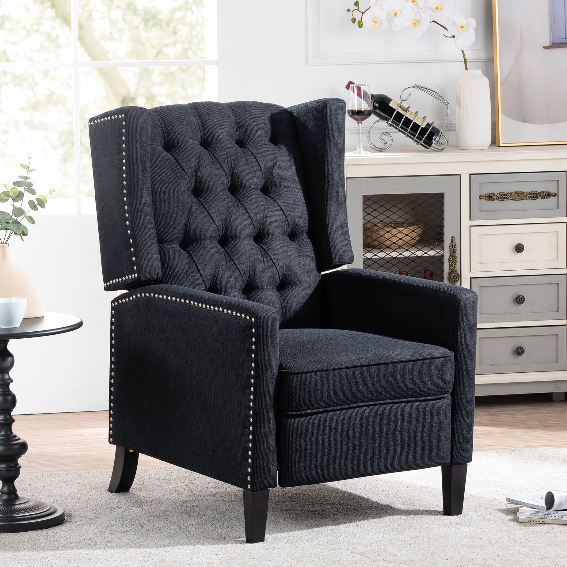 Plywood Internal Frame Recliner Chair With Black Fabric Wear- And Solid ...