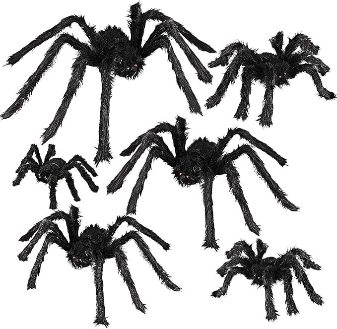 Plyzle 6 Packs Halloween Outdoor Decorations Hairy Spider Set ...