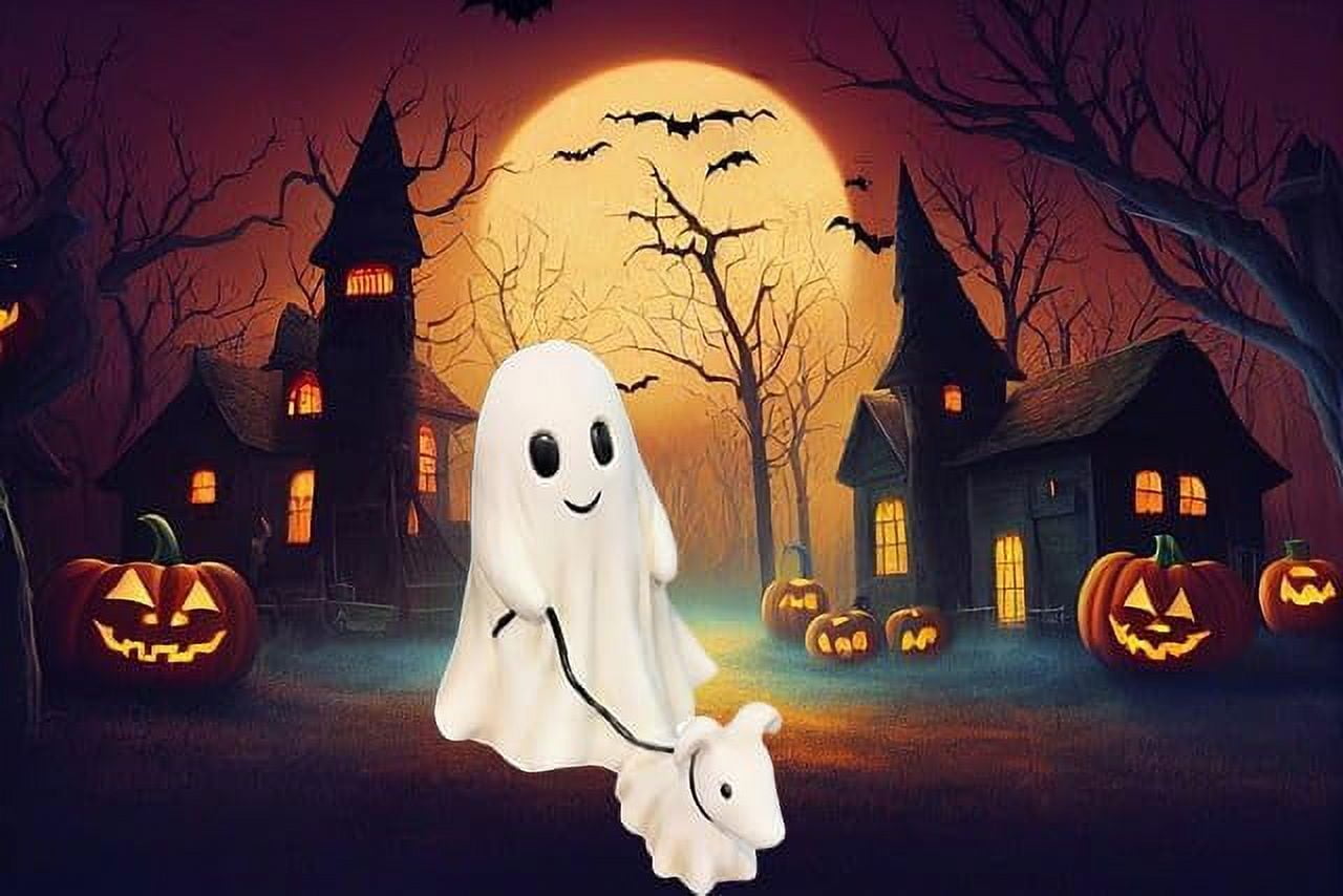 Plyzle Ghost Walking Dog Statue, Ghost Walking His Ghost Dog, Halloween ...
