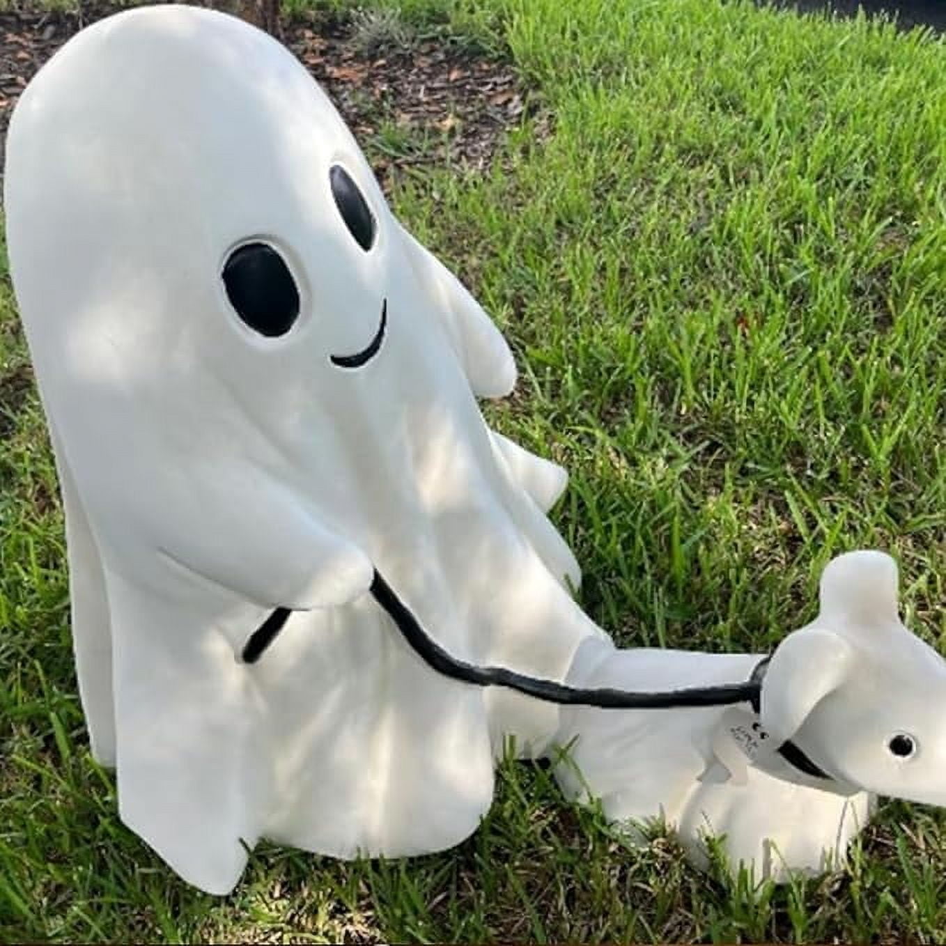 Plyzle Halloween Ghost Walking Dog Statue: Funny Ghost Walking His ...