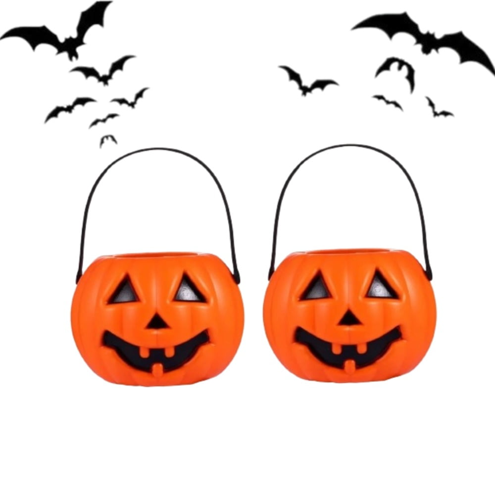 Plyzle Trick or Treat Ready! 2 Plastic Pumpkin Buckets with Handles for ...