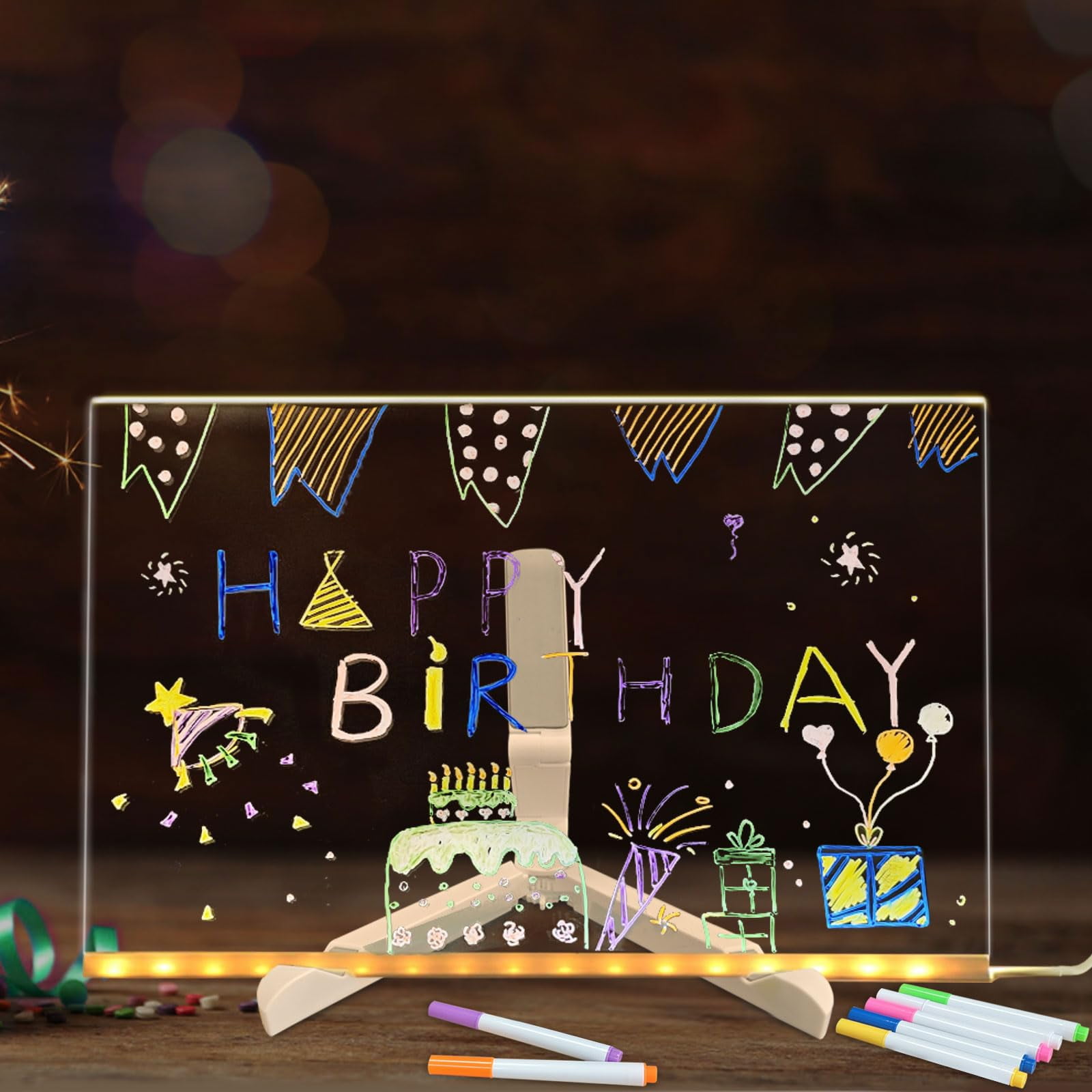 Plzzree Led Note Board with Colors: 11.8'' x7.8'' Clear Acrylic Dry ...