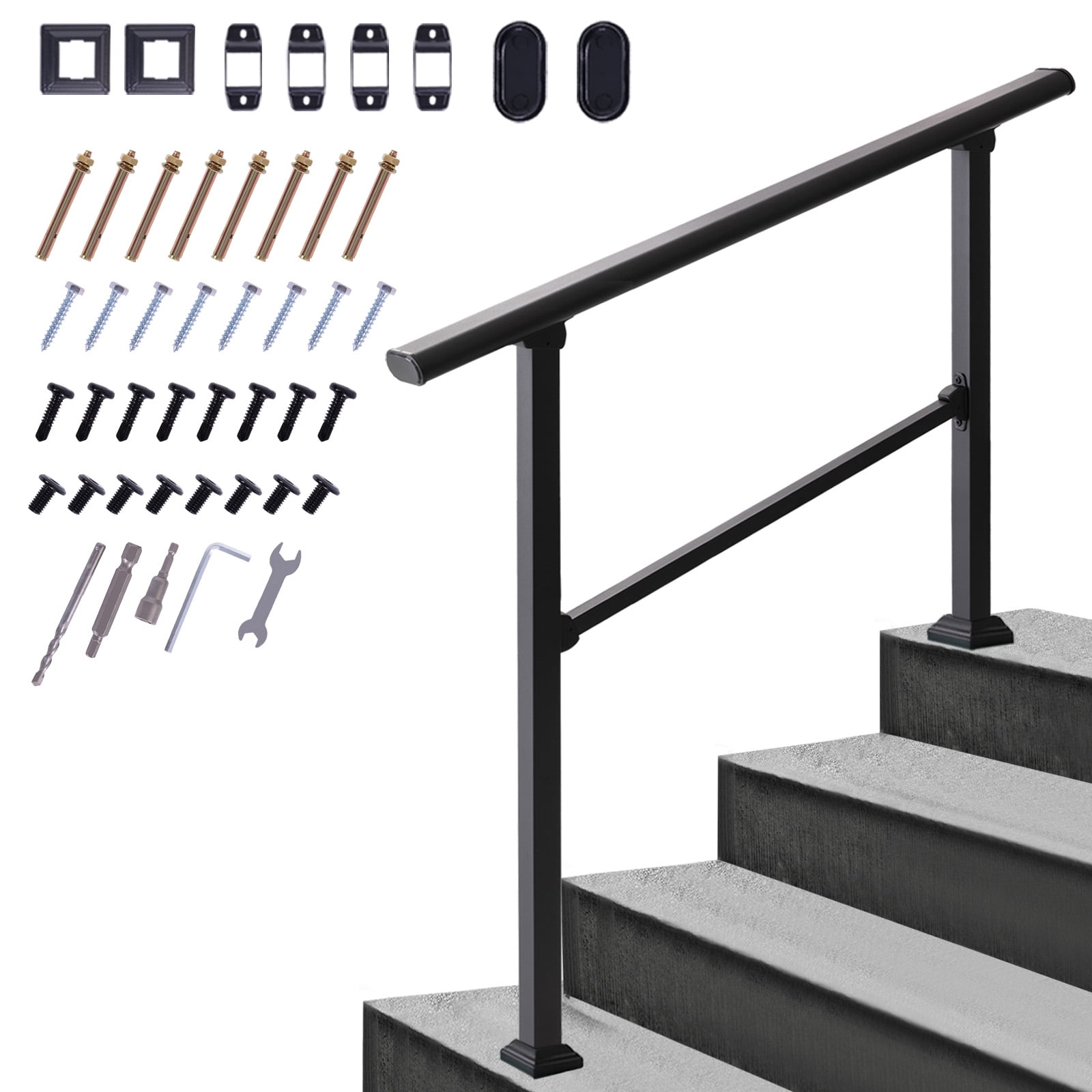Pmango Carbon Steel Handrail for Outdoor 4 Steps, 54" L x 39" H ...