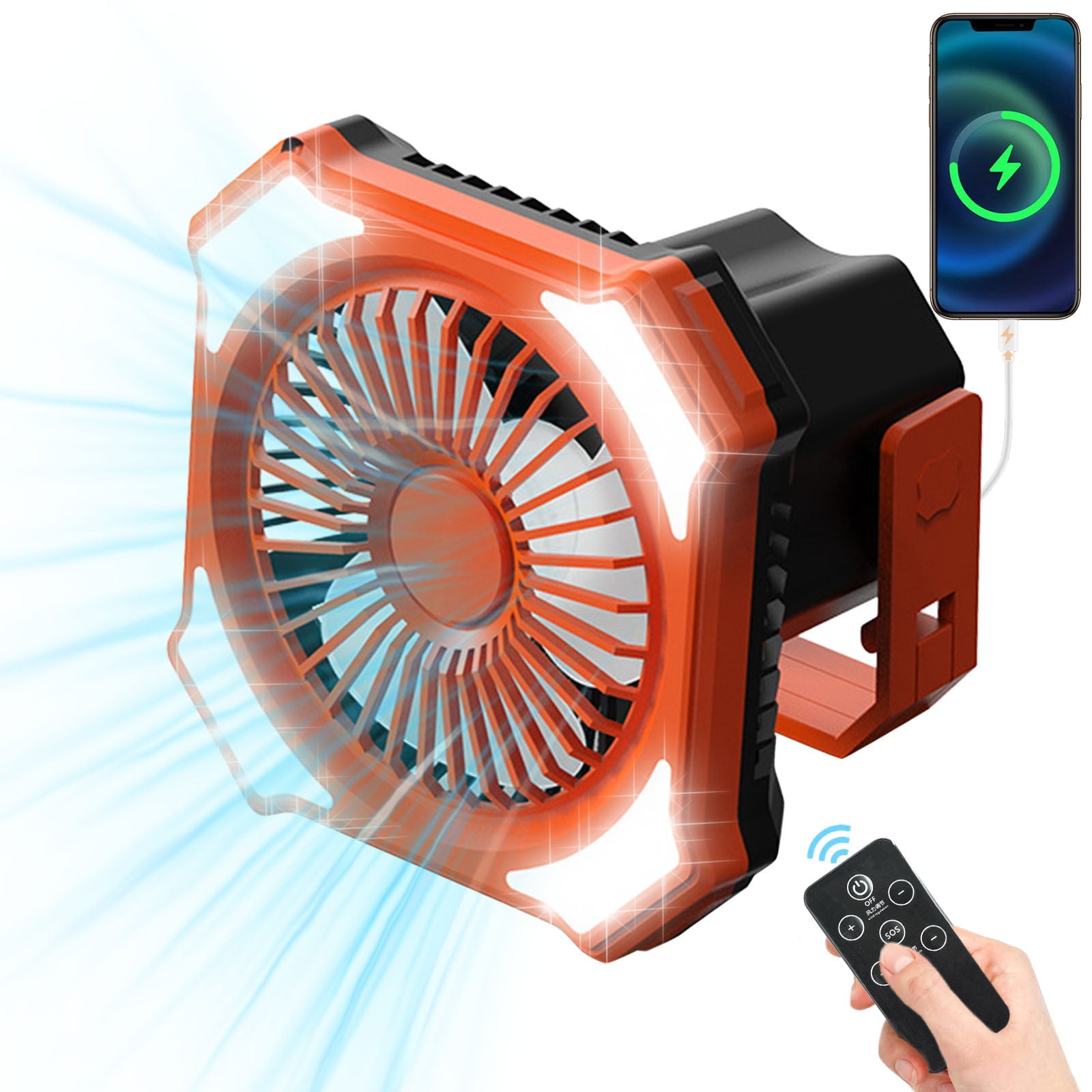 Pmars Clearance！Camping Fan Shining Call Hook Charging Bank Portable Stepless Speed Regulating ...