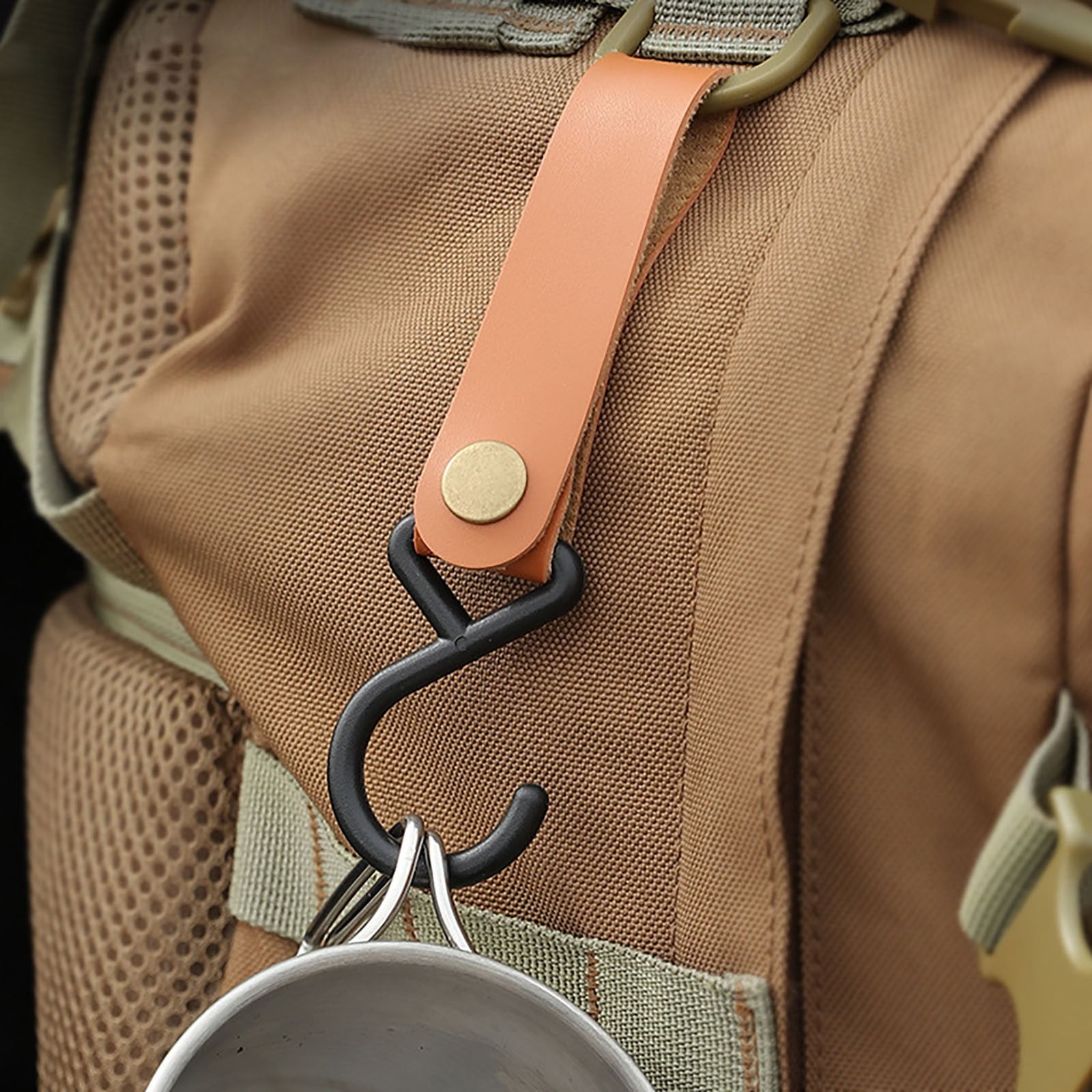 Pmars Portable Outdoor Hook Camping S Shaped Leather Storage Hook Keychain PU Hook Triangle ...