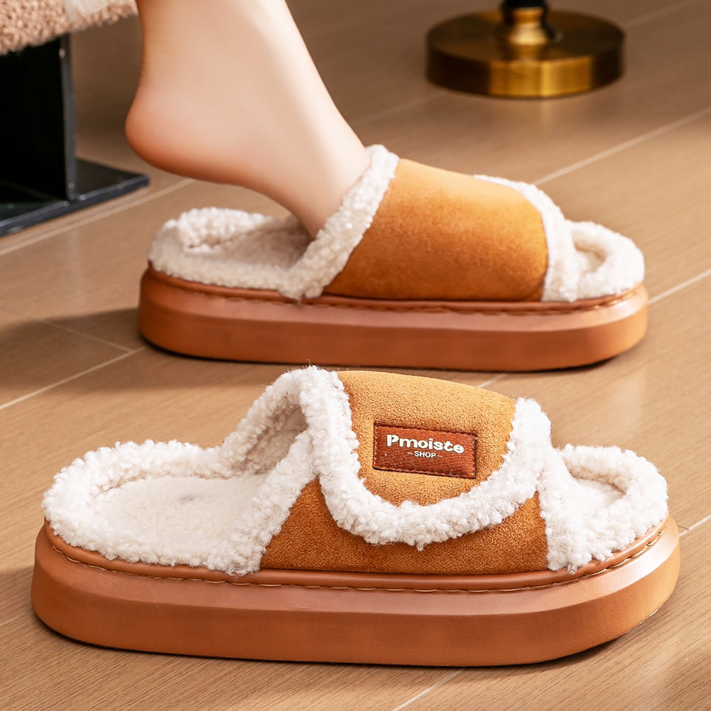 Pmoiste Adjustable Velcro Fuzzy House Slipper for Women Platform Soft ...