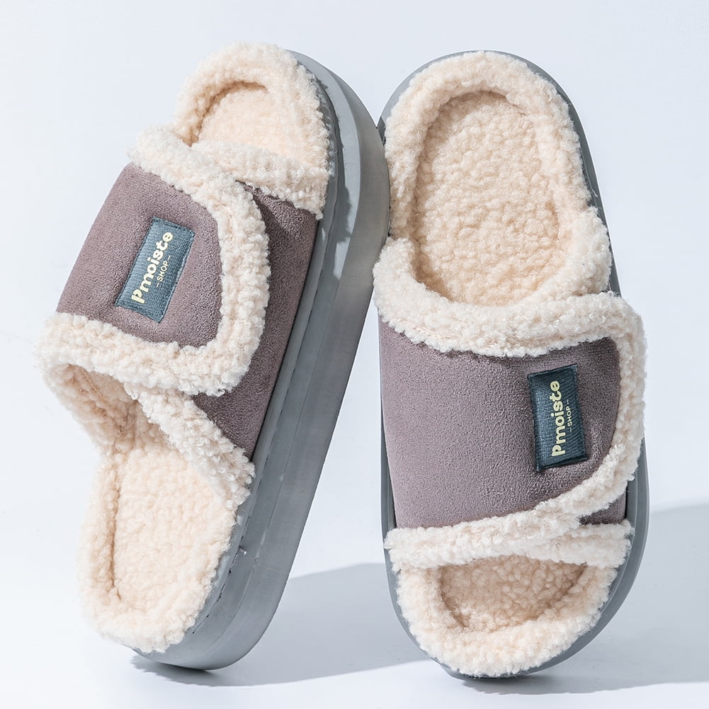 Pmoiste Adjustable Velcro Fuzzy House Slipper for Women Platform Soft ...