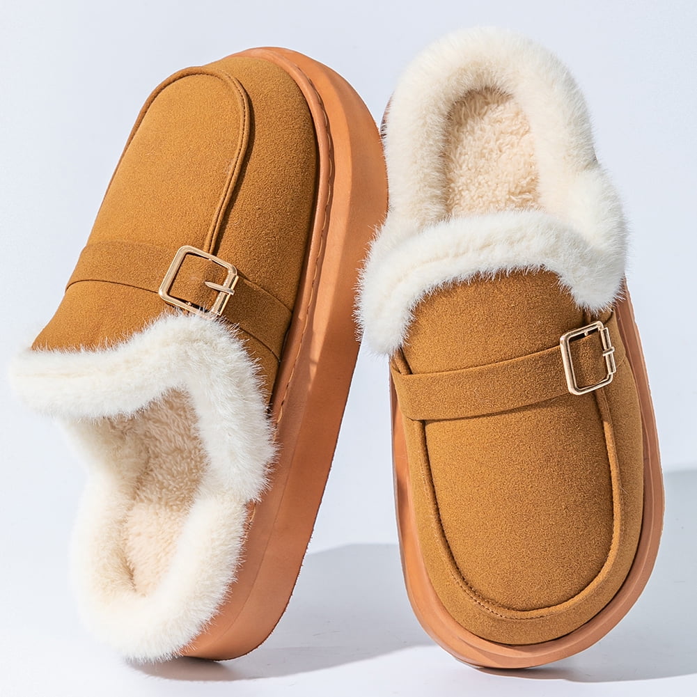 Pmoiste Platform House Slippers for Women Fluffy Furry Collar EVA ...