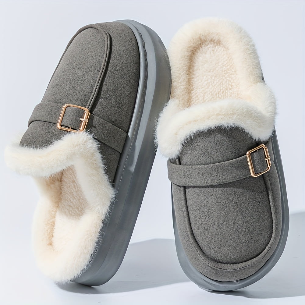 Pmoiste Platform Women House Slippers Buckle Decor Suede Light EVA Warm ...
