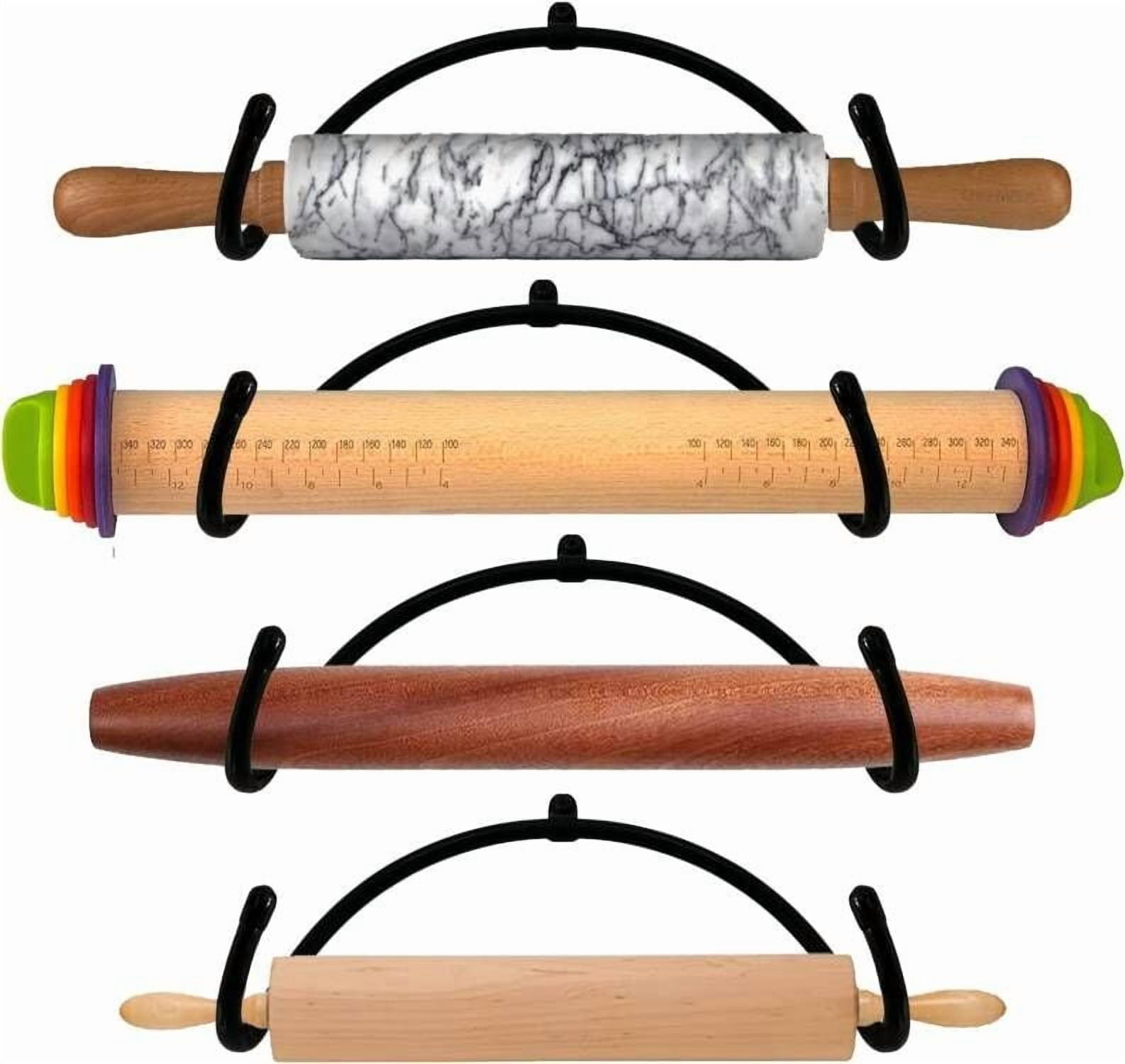 4-Pack Adjustable Rolling Pin Holder, Wall Mount Hooks, Storage ...