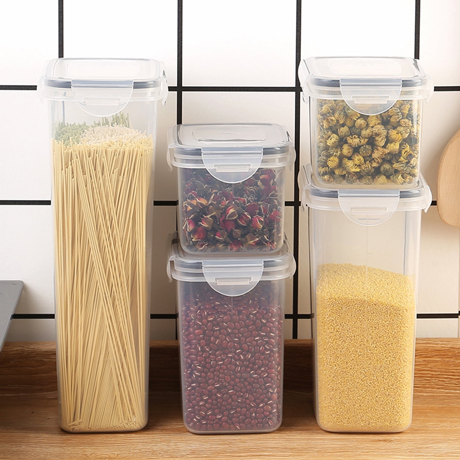 Pnellth 0.8L/1.4L/1.6L/2L/2.8L Clear Plastic Storage Jars Airtight ...
