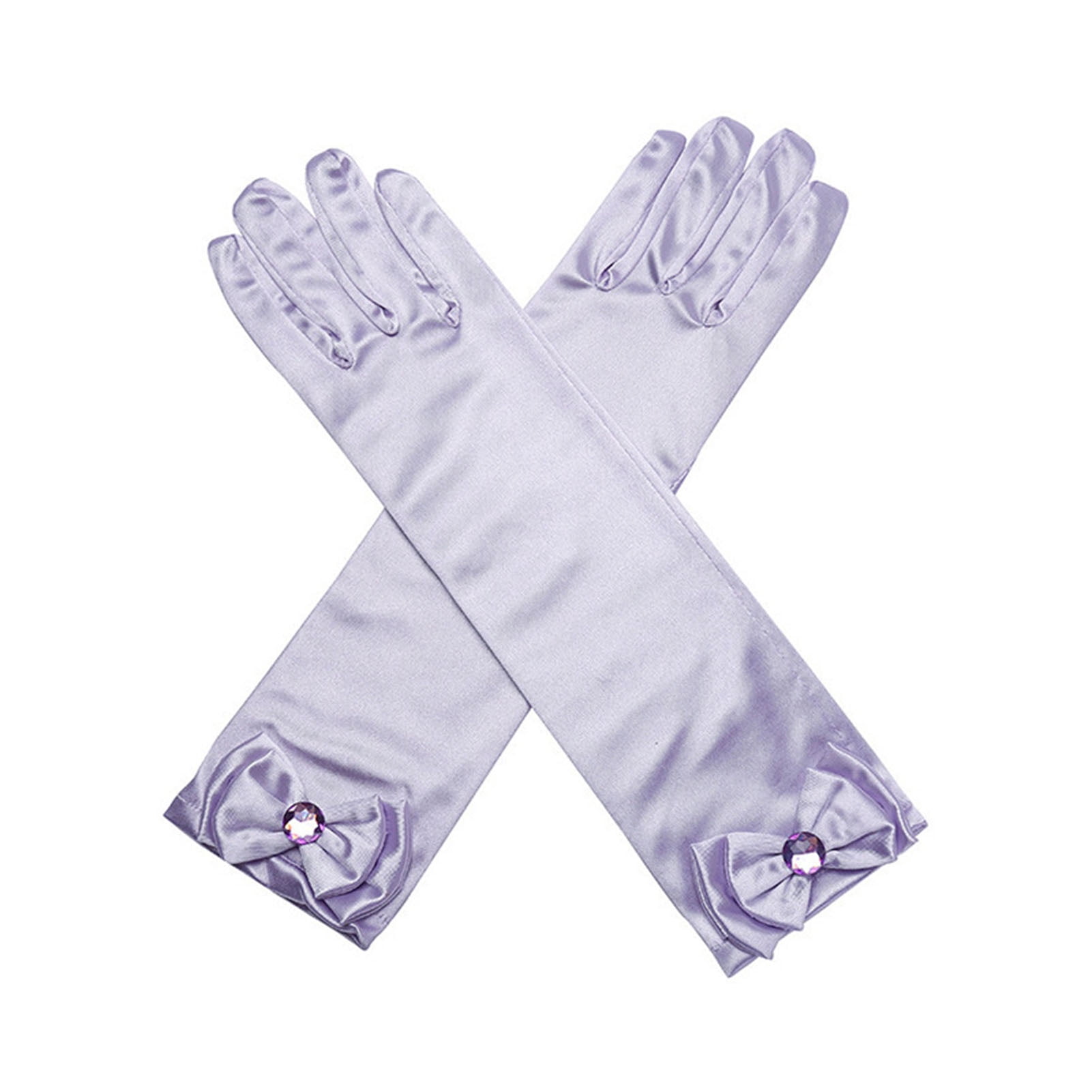 Pnellth 1 Pair Princess Gloves Full Finger Faux Crystal Bowknot Shiny ...