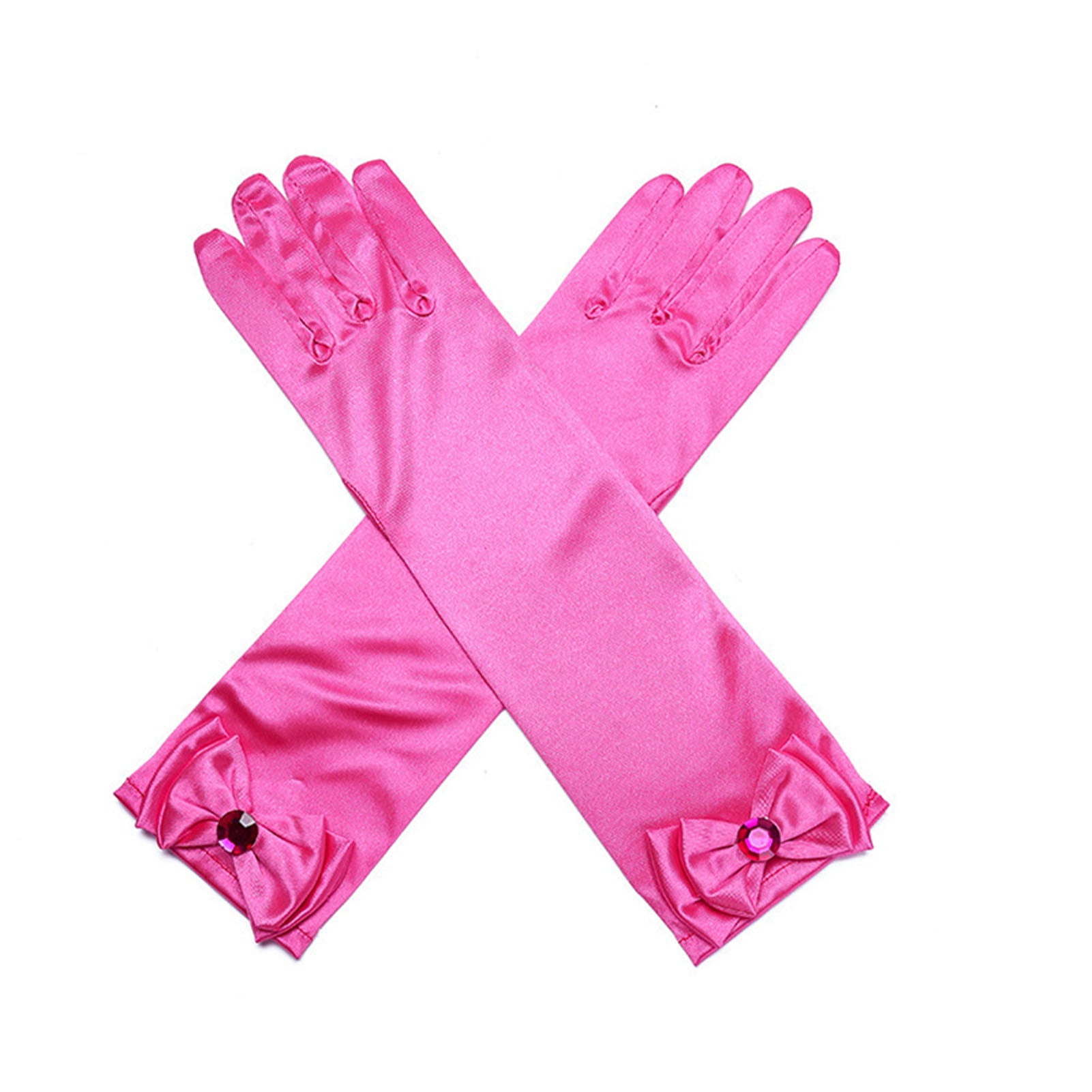 Pnellth 1 Pair Princess Gloves Full Finger Faux Crystal Bowknot Shiny ...