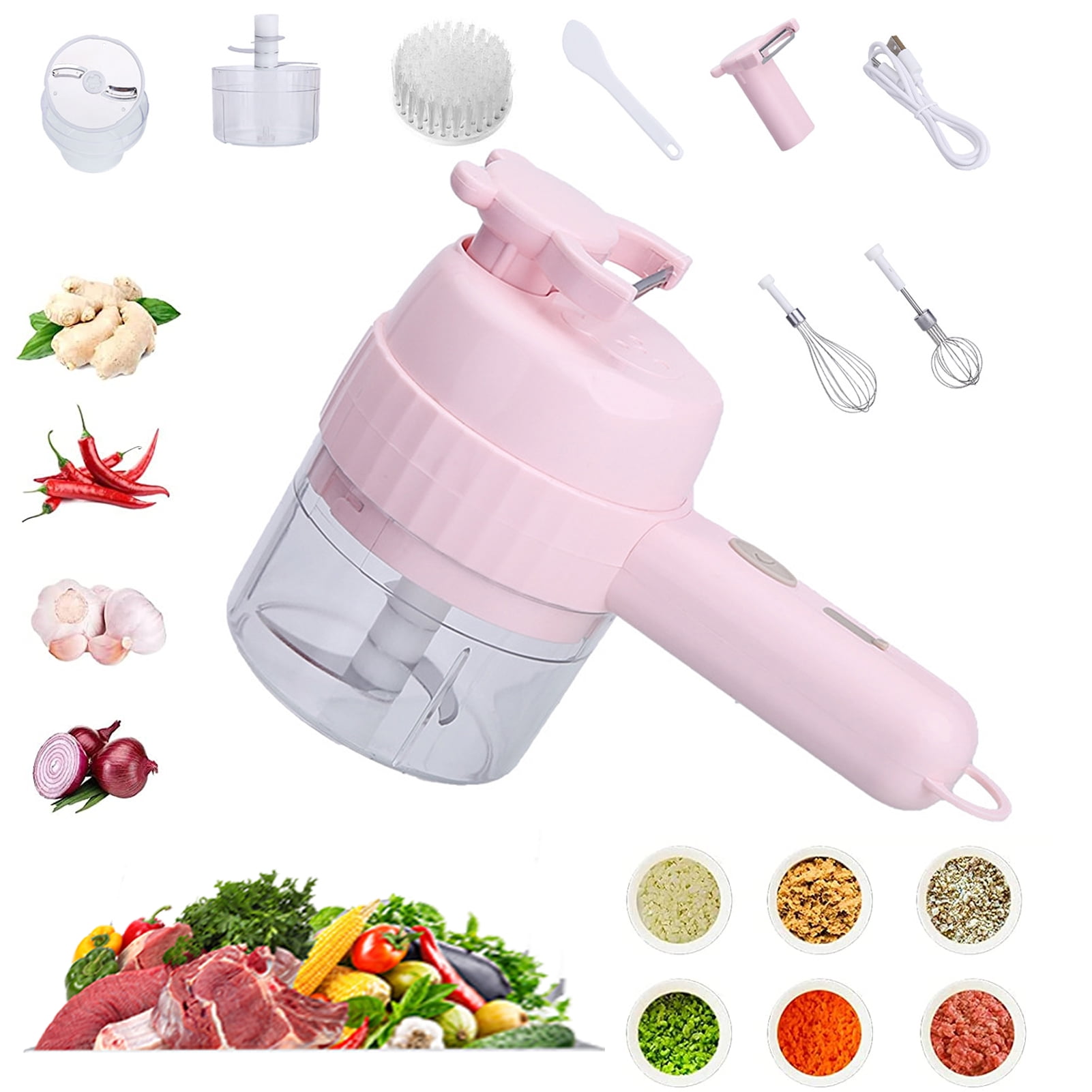 Pnellth 1 Set 200Ml 6-in-1 Electric Wireless Vegetable Cutter Mini ...