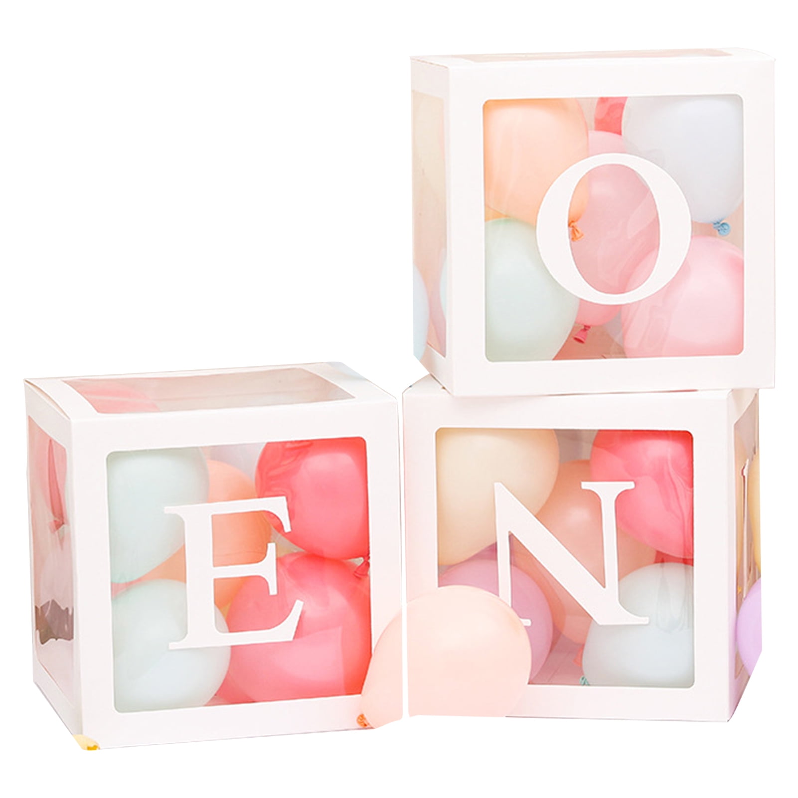 Pnellth 1st Birthday One Balloon Box Letter Print Clear Baby Shower Box ...