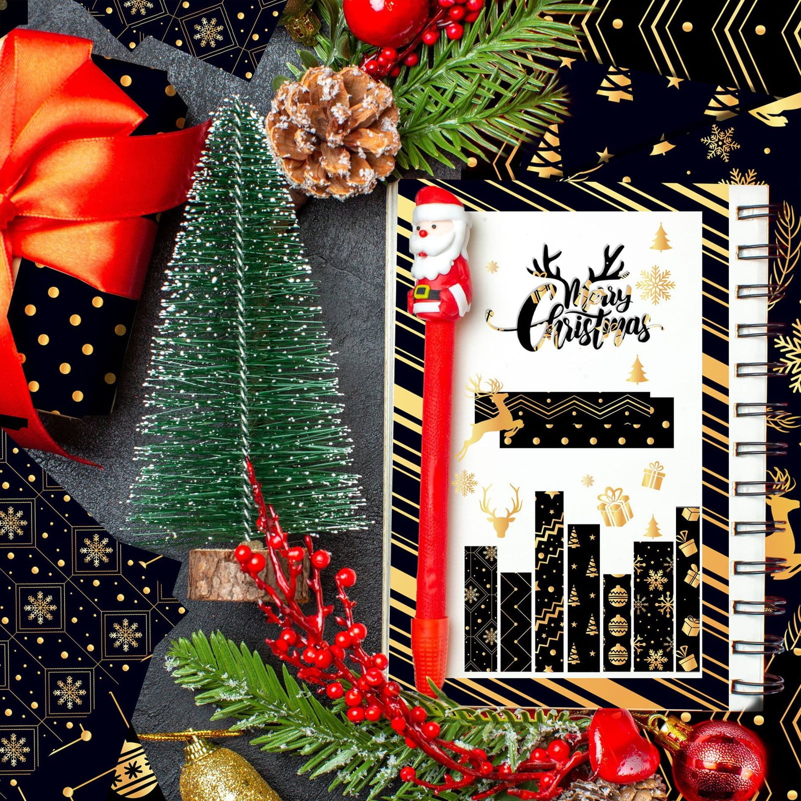 Pnellth 24Pcs/Set Christmas Black Golden Scrapbook Paper Pad Christmas ...