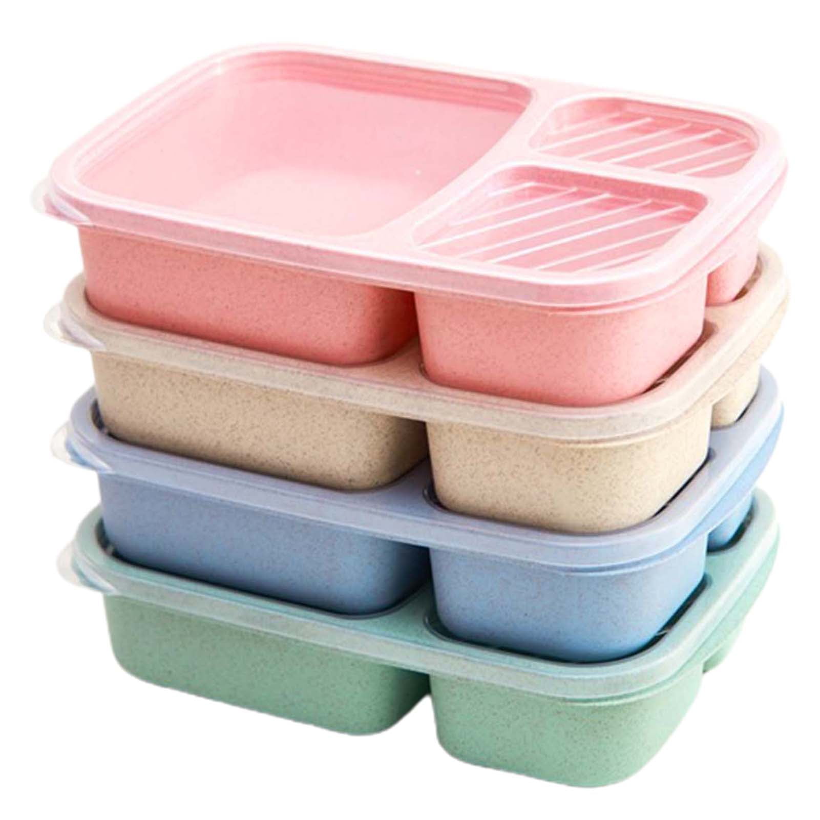 Pnellth 4Pcs 3-Compartment Lunch Box Microwave Safe Bento Box with ...