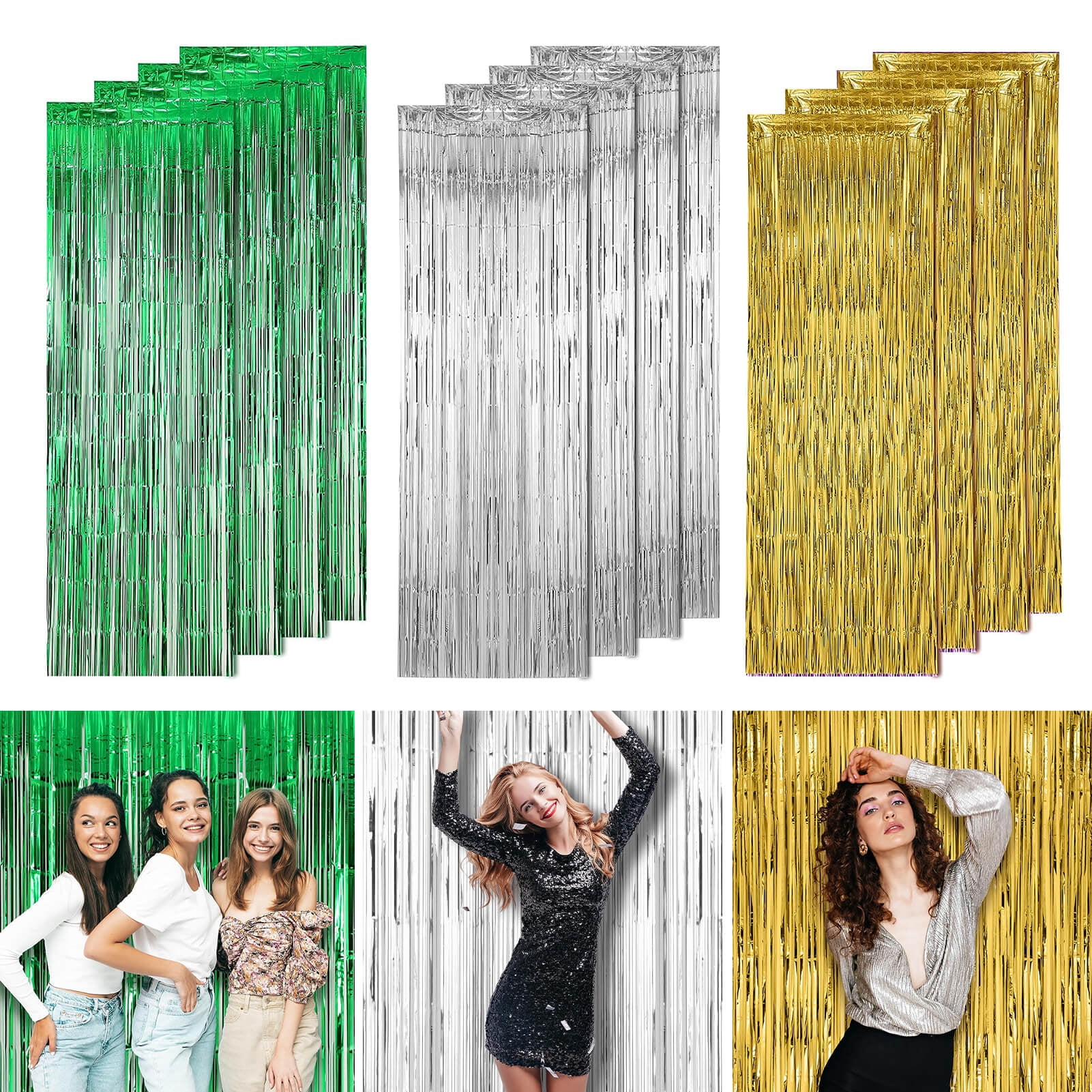 Pnellth 4Pcs Rain Curtain Lightweight Reusable Shiny Fringe Backdrop ...