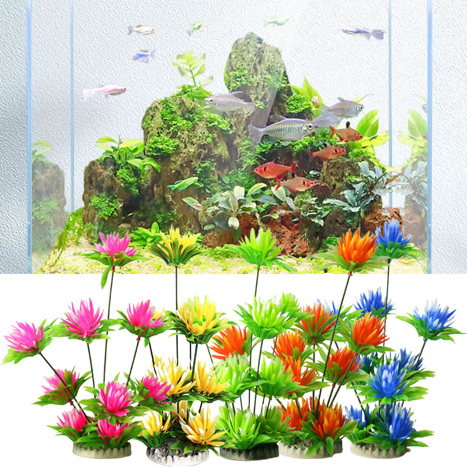 Pnellth Artificial Lotus Plants Colorful Fish Tank Terrace No Fading No ...